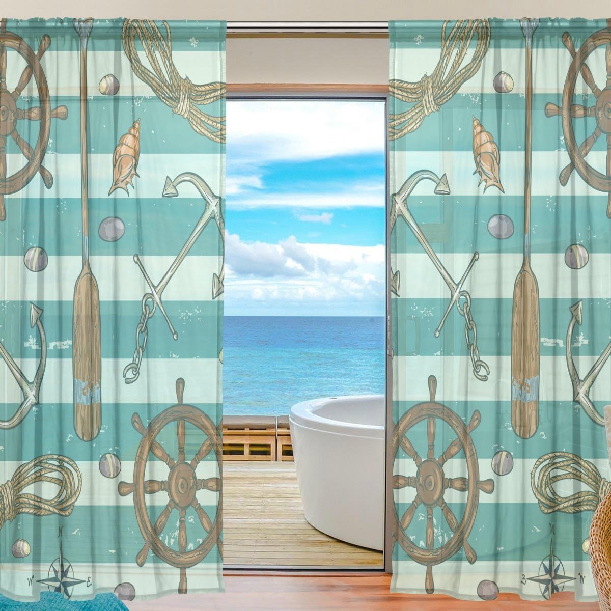 Coolnut Ship Symbols Sheer Gauze Door Curtain Window Curtain Drapes for ...