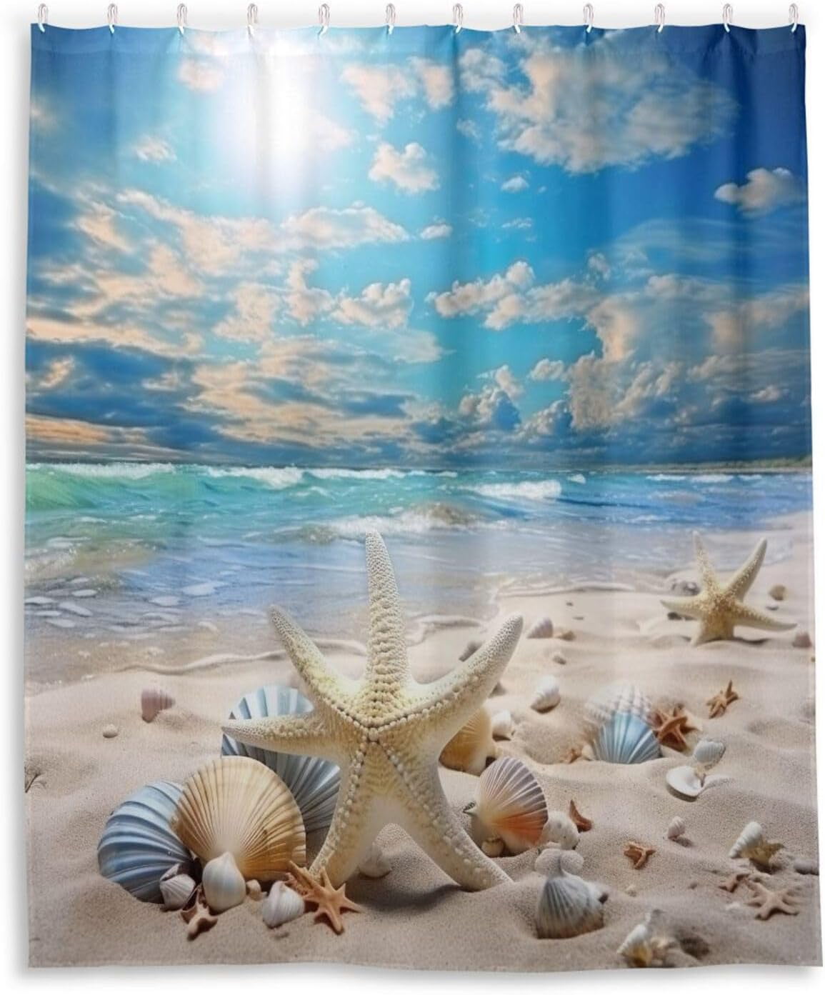 Coolnut Shower Curtain Beach Starfish Bathroom Decor Watercolor Shower ...