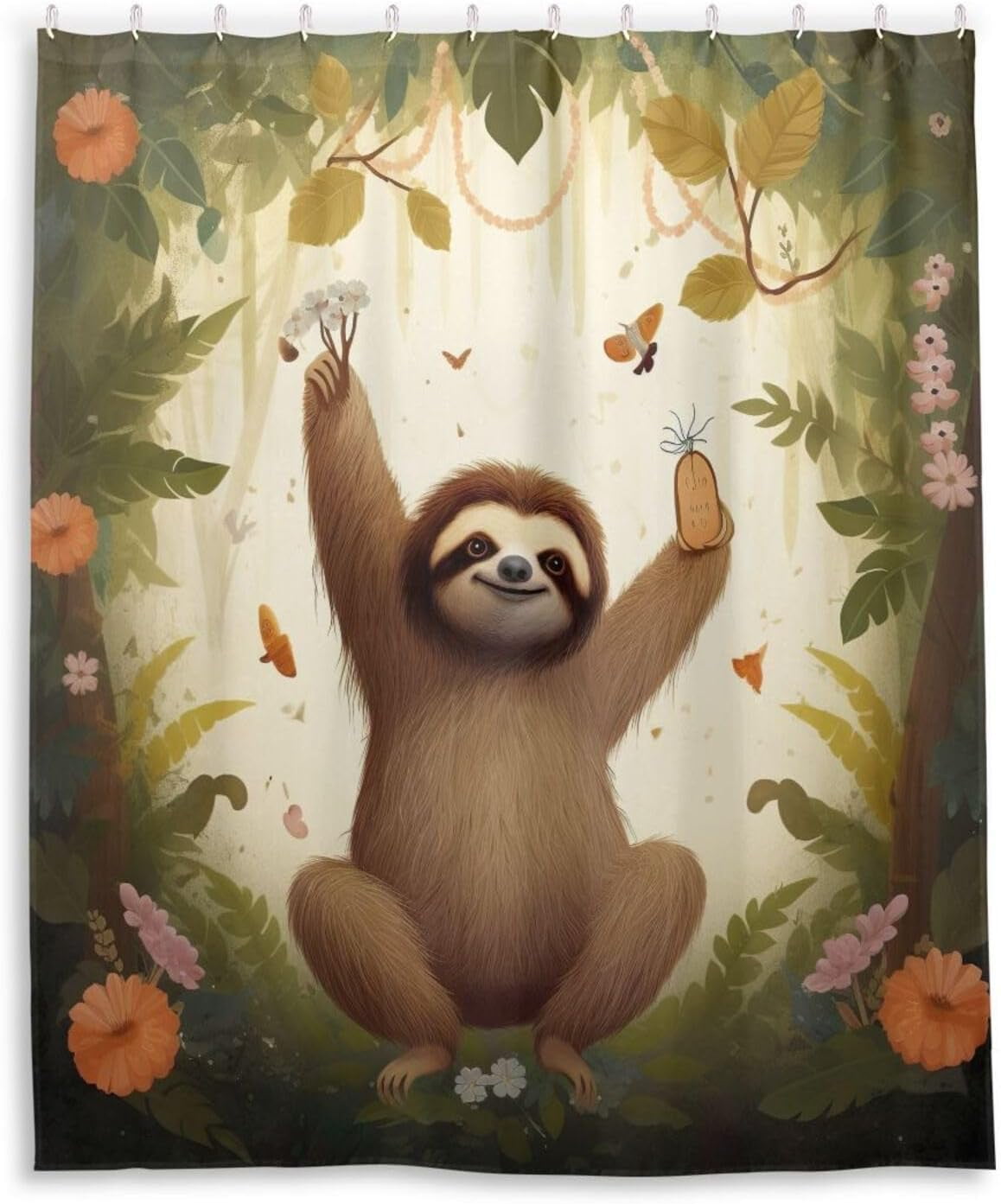 Coolnut Shower Curtain Cute Sloth Bathroom Decor Watercolor Shower ...