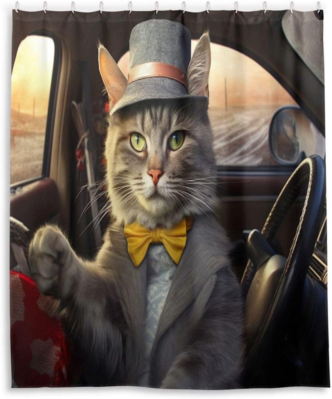 Coolnut Shower Curtain Driver Cat Bathroom Decor Watercolor Shower ...