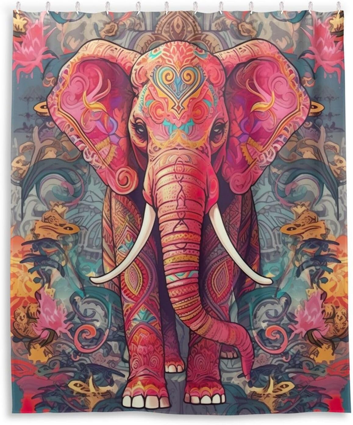Coolnut Shower Curtain Ethnic Elephant Bathroom Decor Watercolor Shower ...