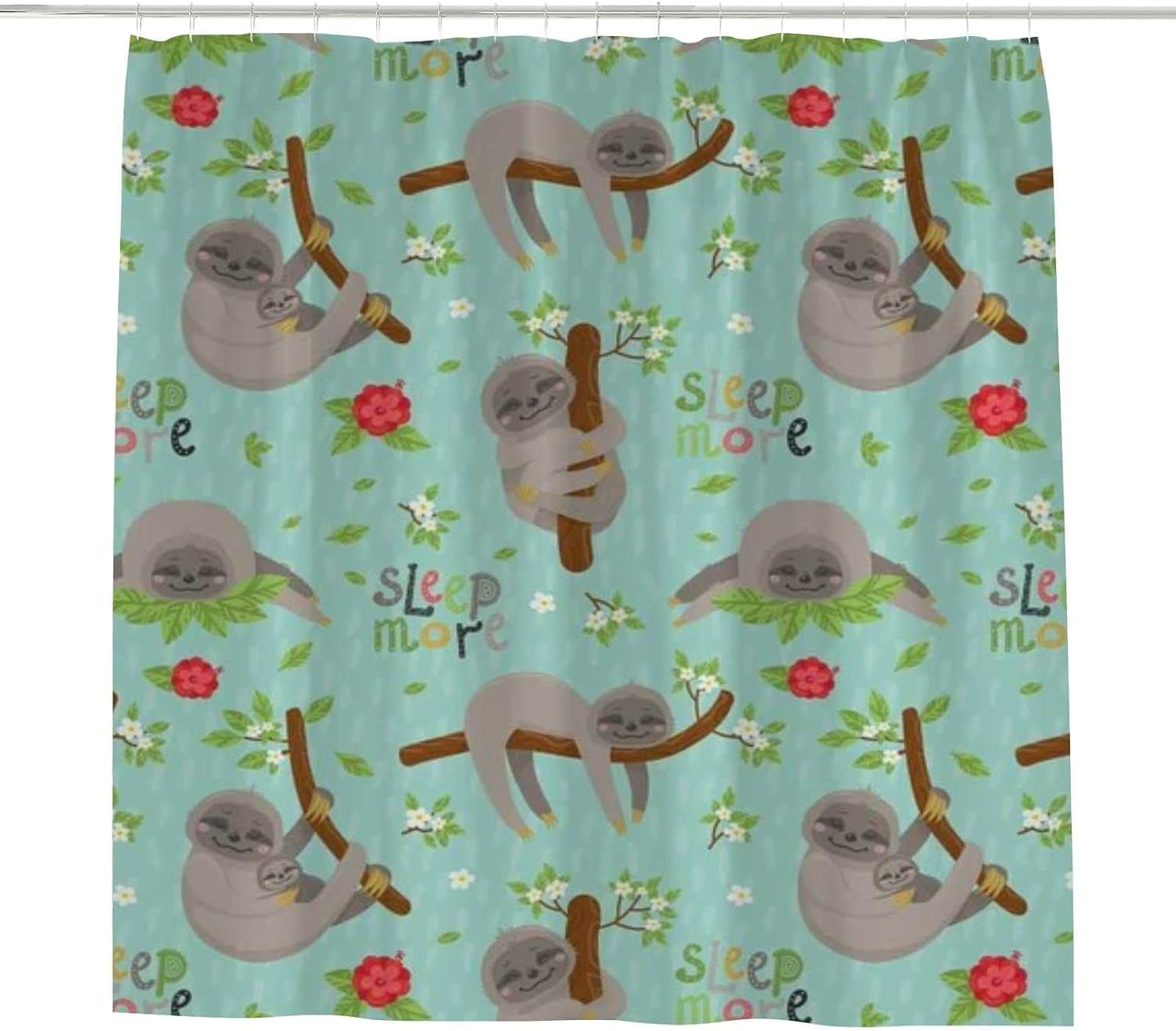 Coolnut Shower Curtain Set with Hooks Blue Cute Sloths Sleeping ...