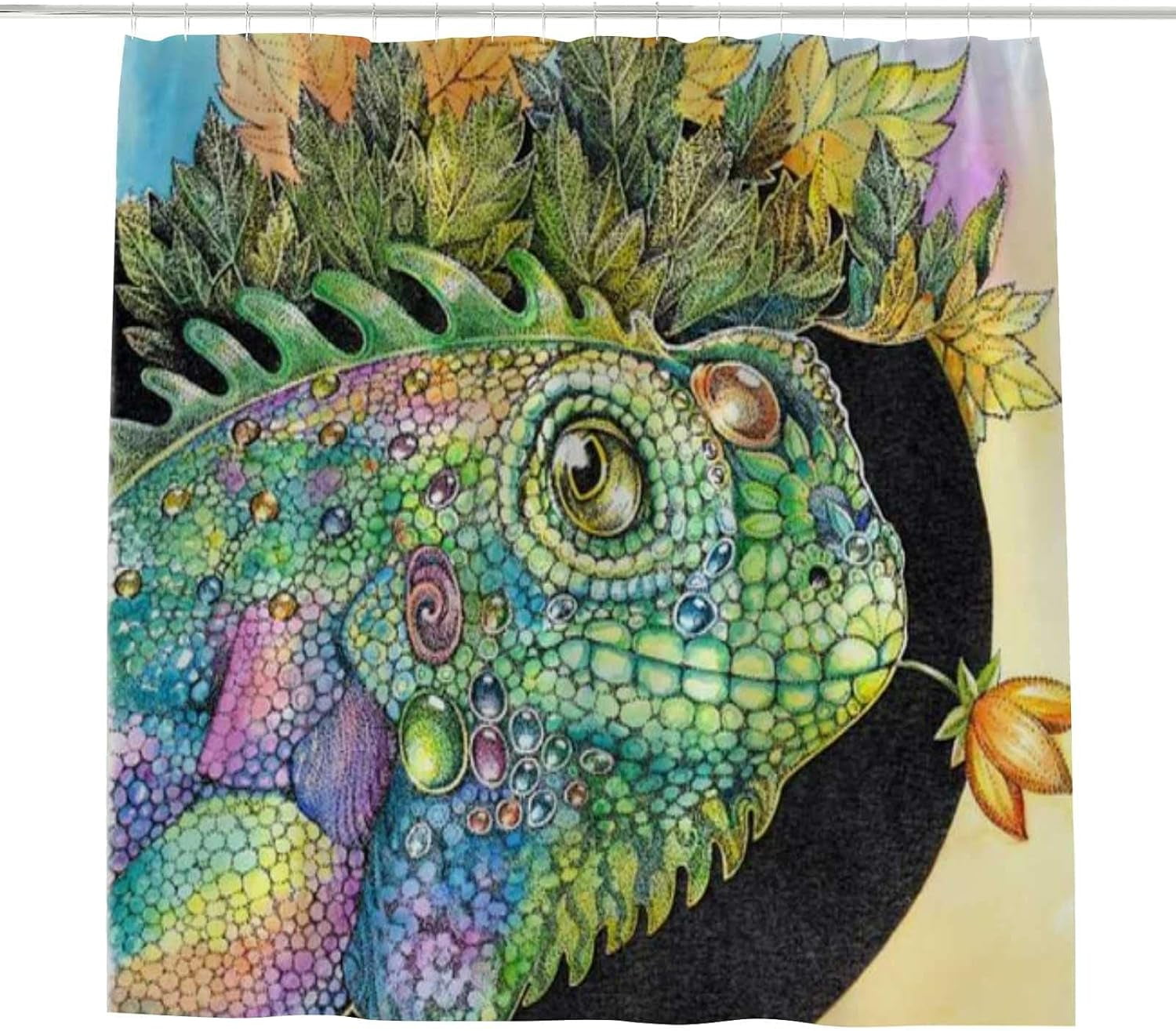 Coolnut Shower Curtain Set with Hooks Iguana Lizard Chameleon Polyester ...