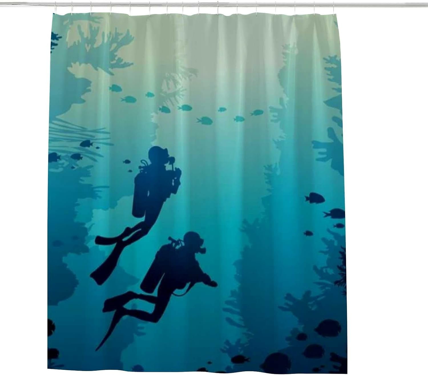 Coolnut Shower Curtain Set with Hooks Scuba Diver Polyester Waterproof ...