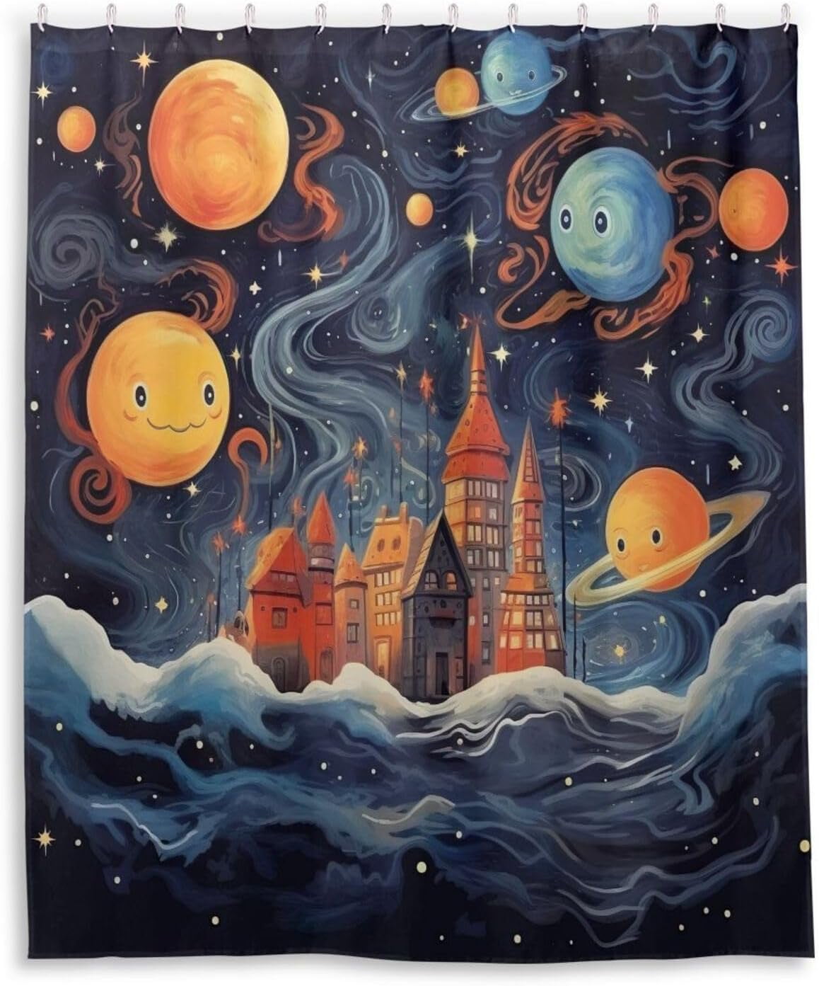 Coolnut Shower Curtain Space Painting Bathroom Decor Watercolor Shower Curtain Sets Fabric Cloth ...