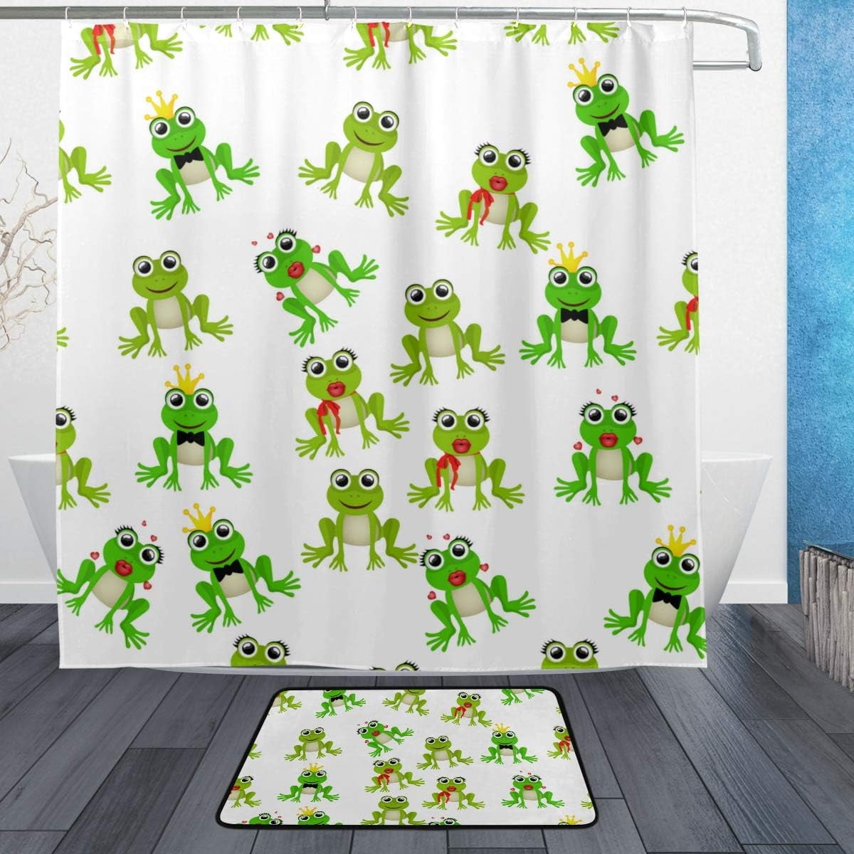 Coolnut Shower Curtain and Rug Set, Colorful Cute Frogs Polyester ...