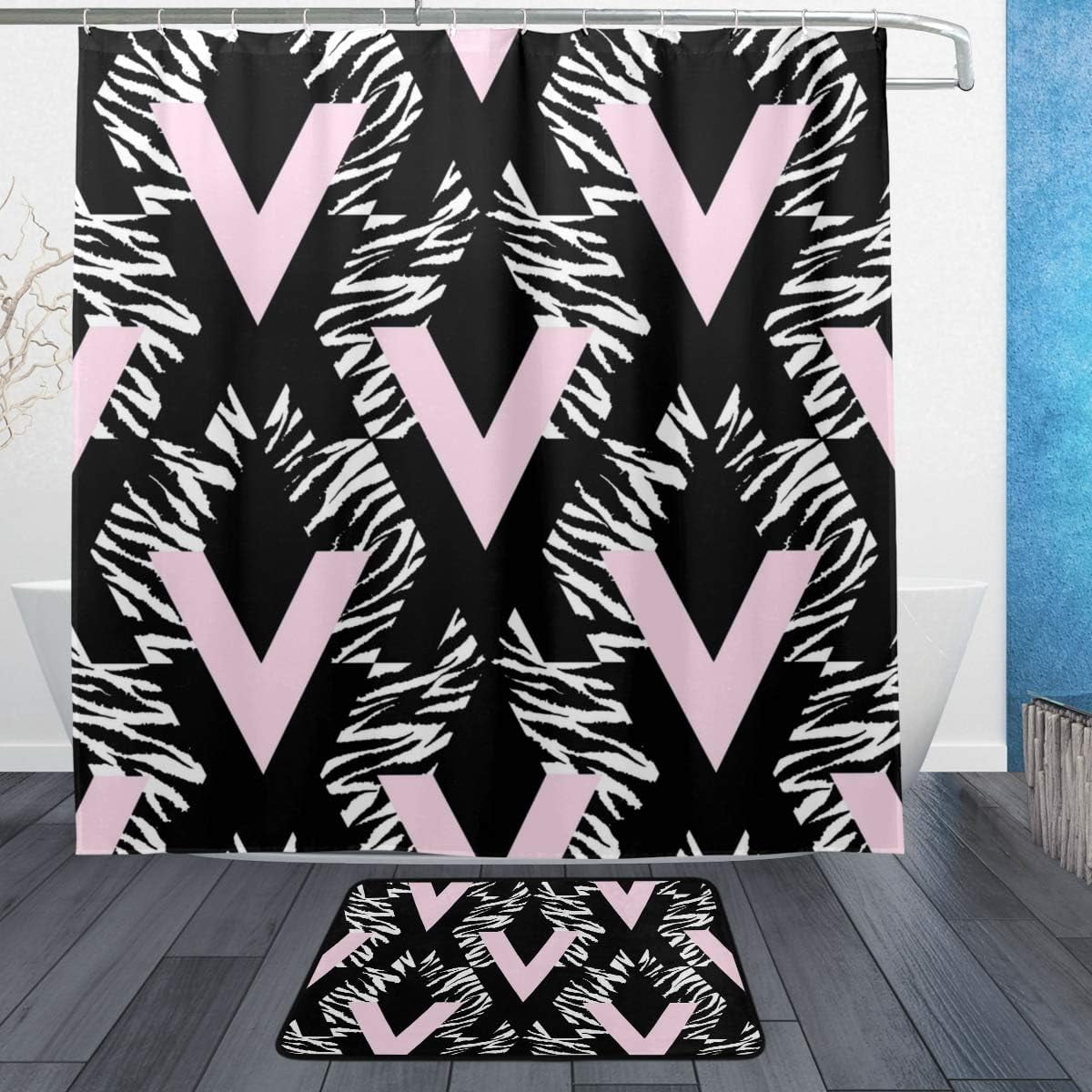 Coolnut Shower Curtain and Rug Set, Repeating Ink Brush Strokes ...