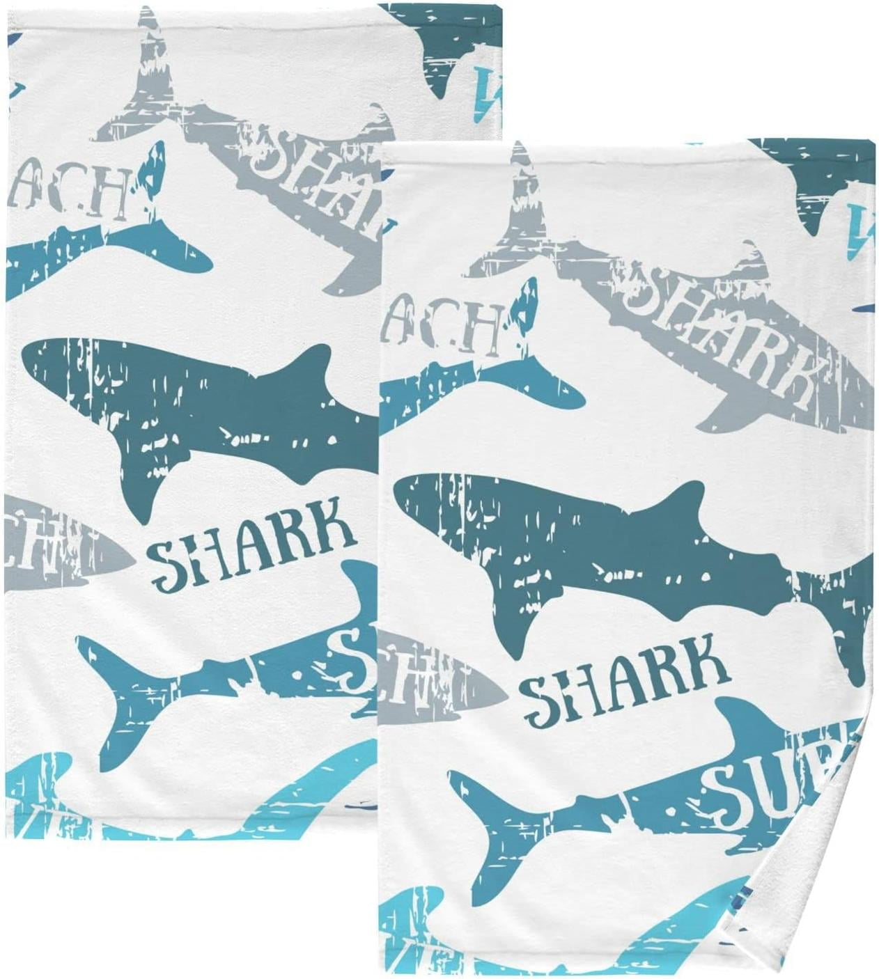 Coolnut Silhouette Sharks Patterned Hand Towels 2 PCS, Cotton Bath ...