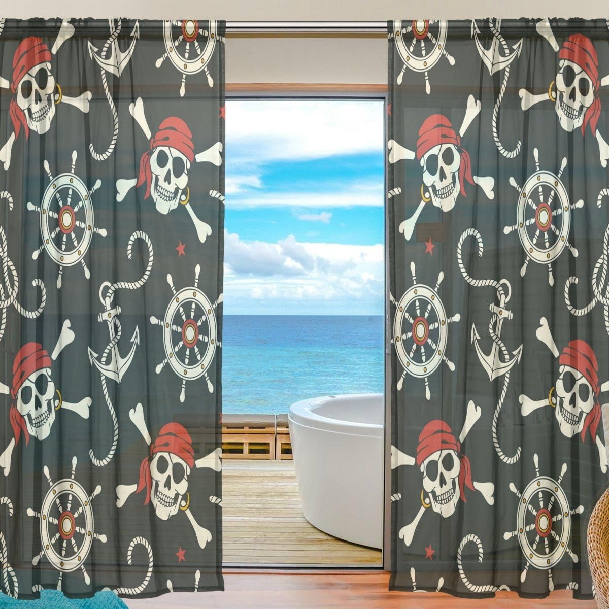 Coolnut Skull Captain Sheer Gauze Door Curtain Window Curtain Drapes ...