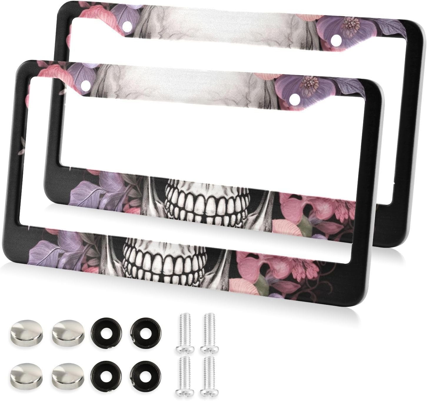Coolnut Skull with Flower License Plate Frames 2 Pack Aluminum License ...