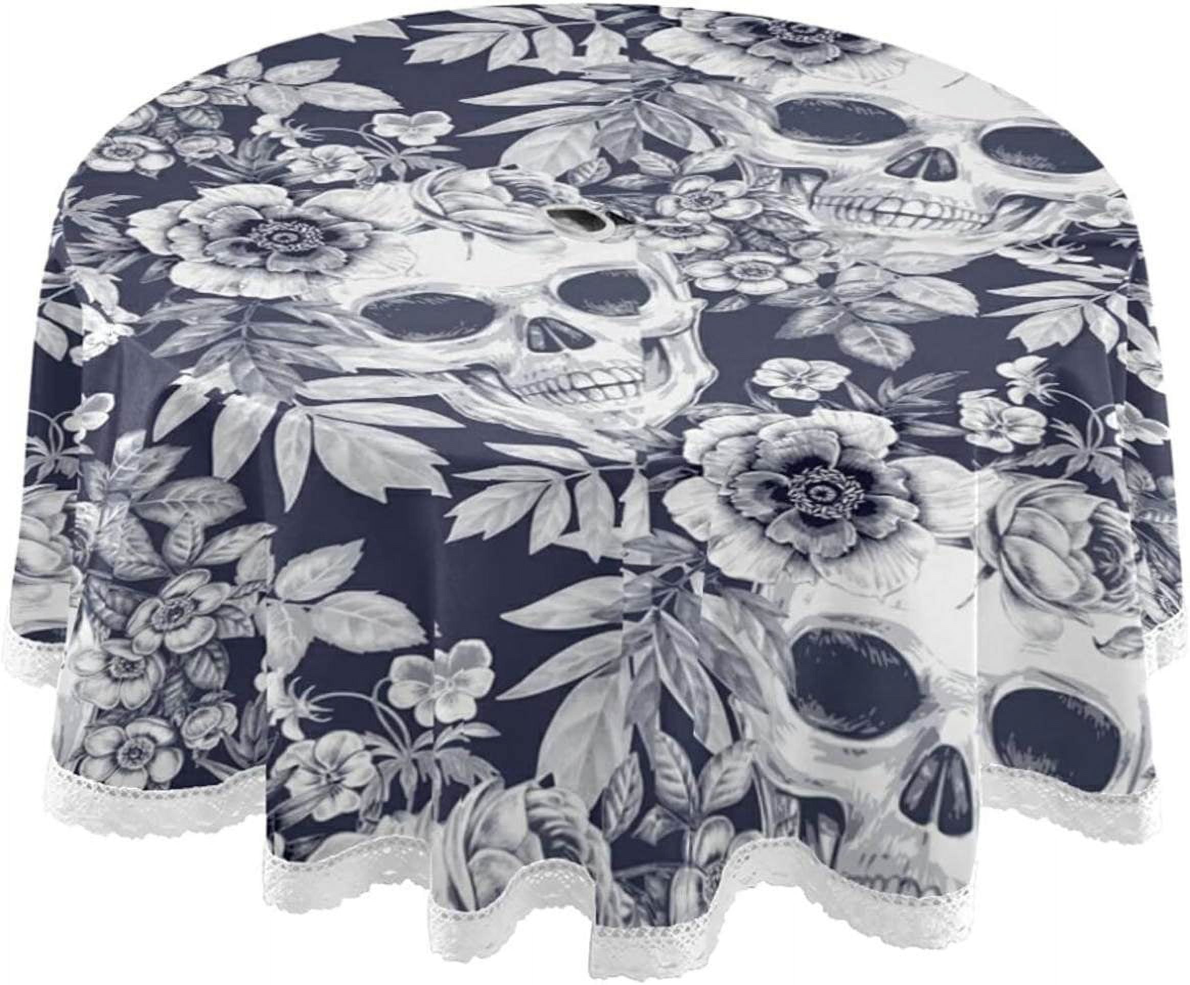 Coolnut Skulls Flowers Round Tablecloth 60", Waterproof Table Cloths ...