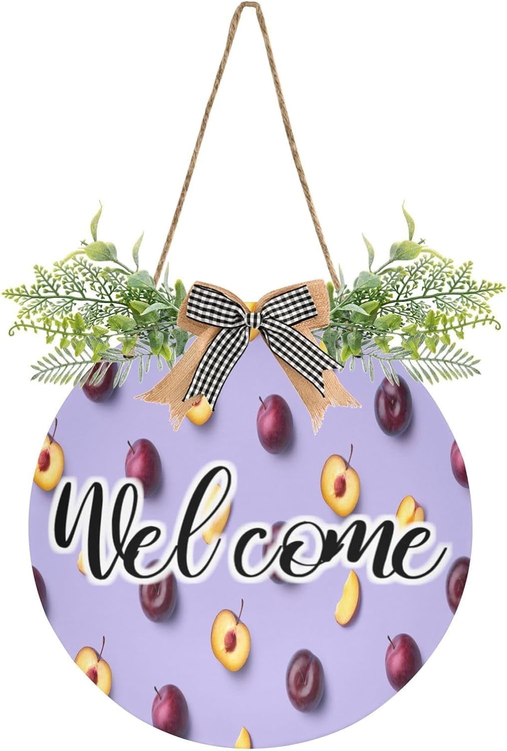 Coolnut Sliced Plum on Purple Front Door Round, Hanging Welcome Sign ...