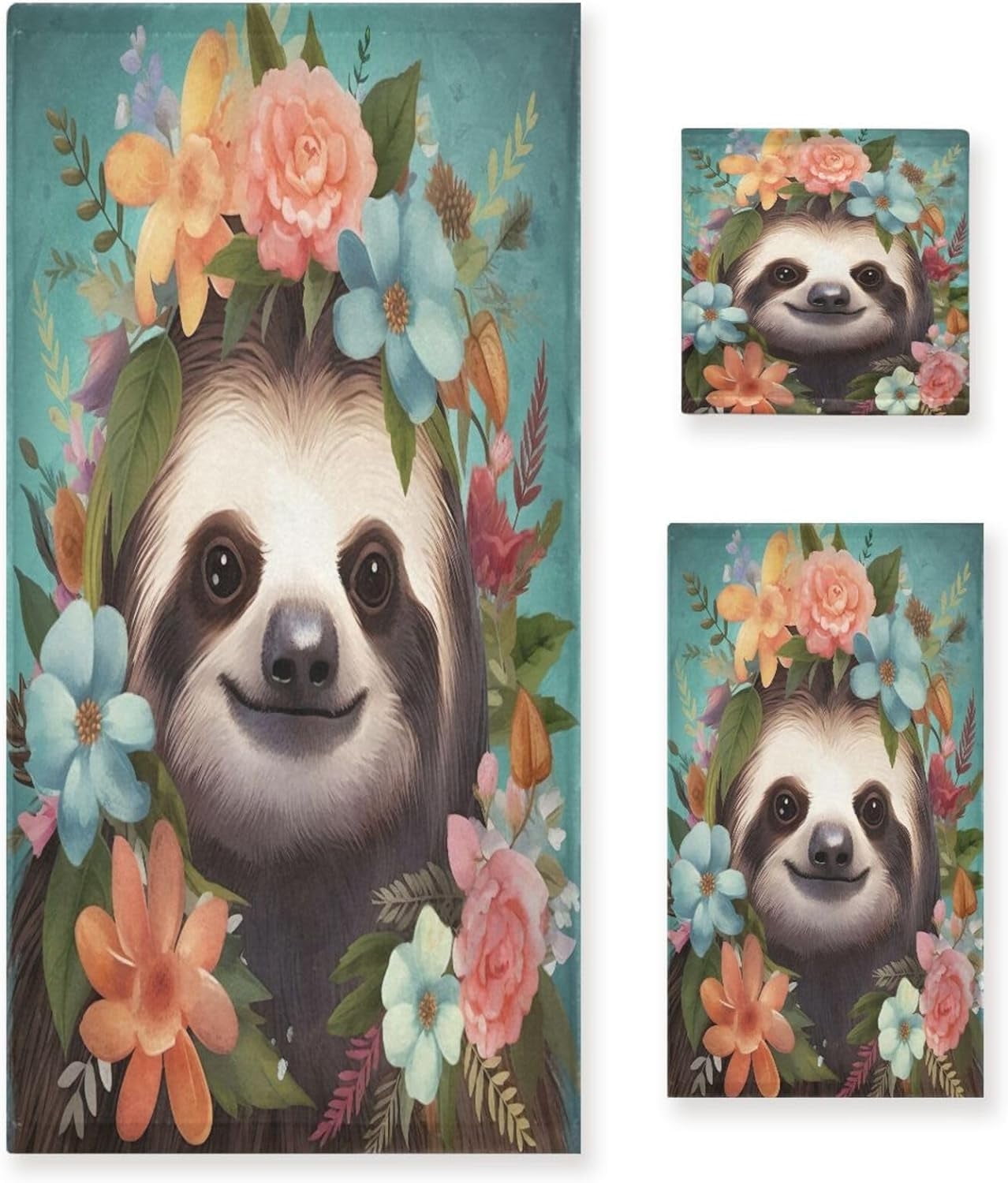 Coolnut Cute Sloth Towels Absorbent Bath Towels Set Soft & Comfortable ...