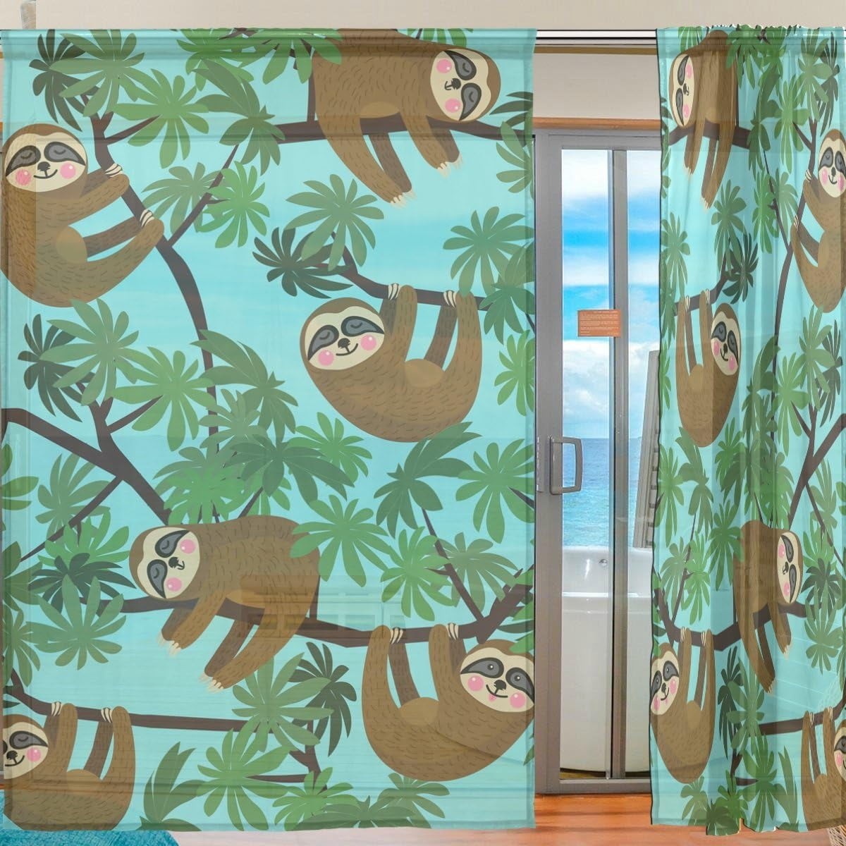Coolnut Sloth On Trees Sheer Gauze Door Curtain Window Curtain Drapes ...