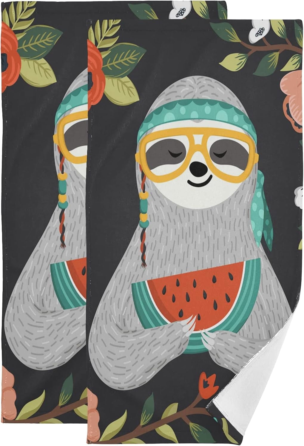 Coolnut Sloth Soft Hand Towels, 2 PcsAbsorbent Bath Towel Decorative ...