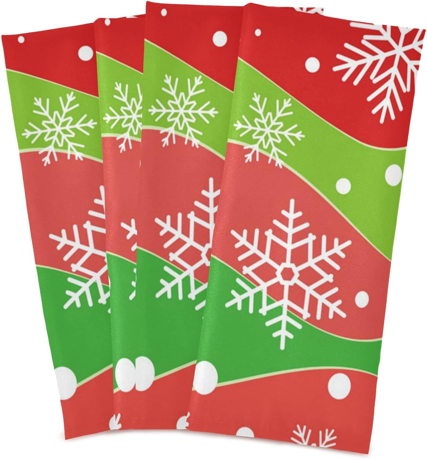 Coolnut Snowflakes in Green Red Waves Kitchen Towels Set of 4 ...