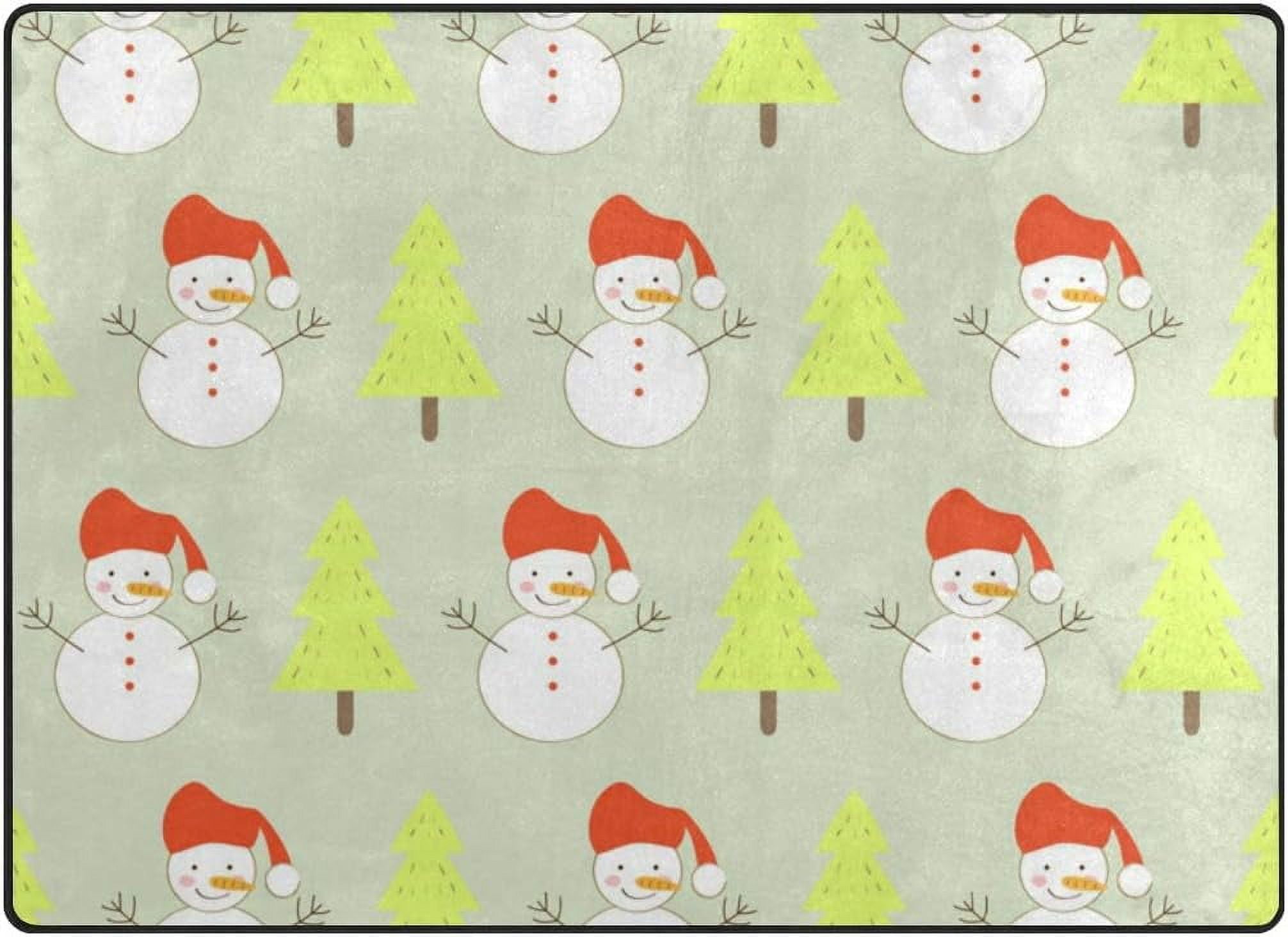 Coolnut Snowman with Christmas Trees Area Rug Carpet, Light Weight ...