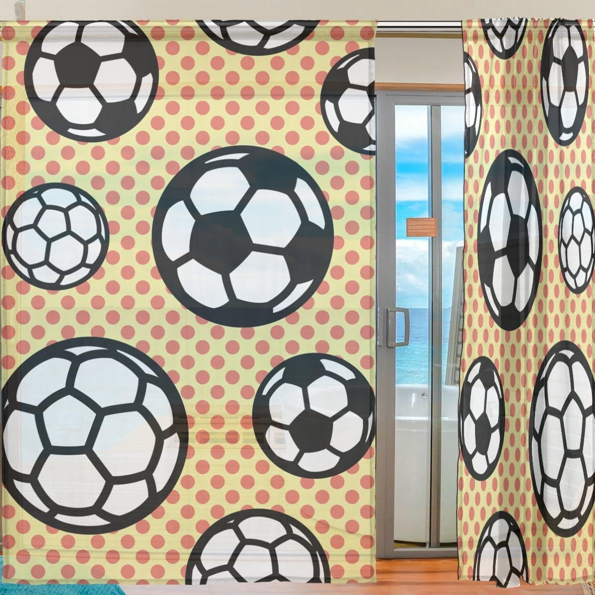 Coolnut Soccer Balls On Dot Background Sheer Gauze Door Curtain Window ...