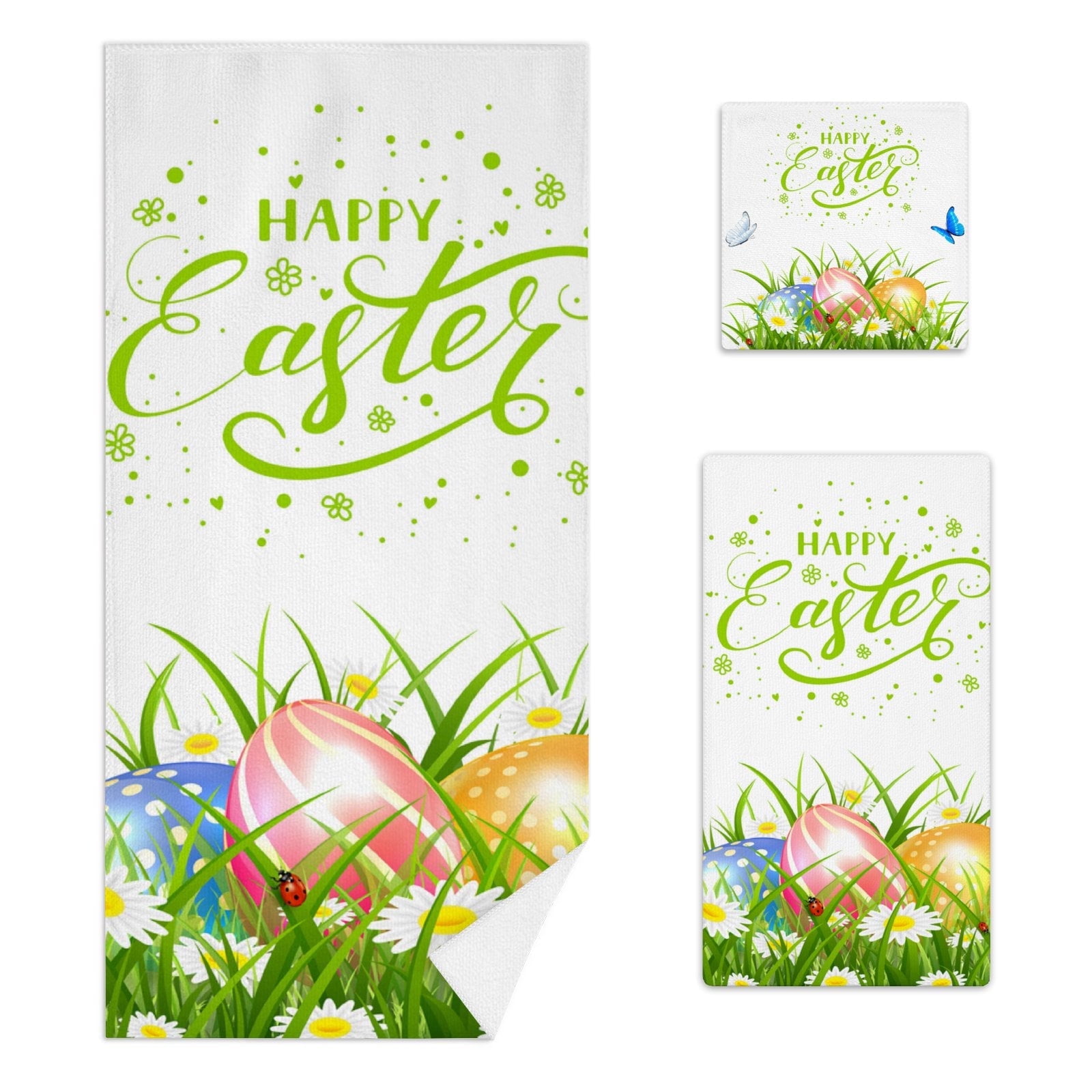 Coolnut Soft Bathroom Towel Set of 3, Easter Theme With A Flying But ...