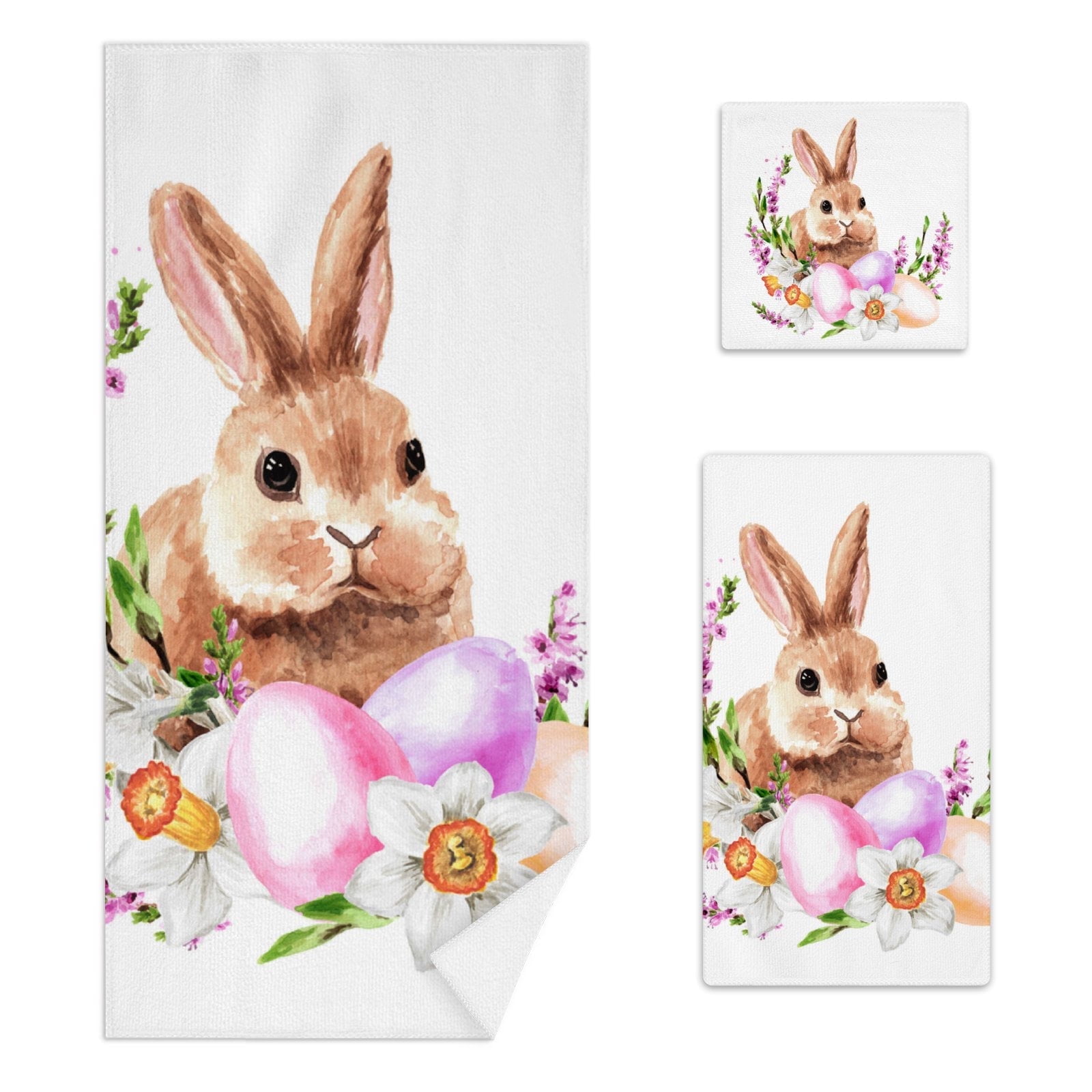 Coolnut Soft Bathroom Towel Set of 3, Happy Easter Card, Wreath With ...