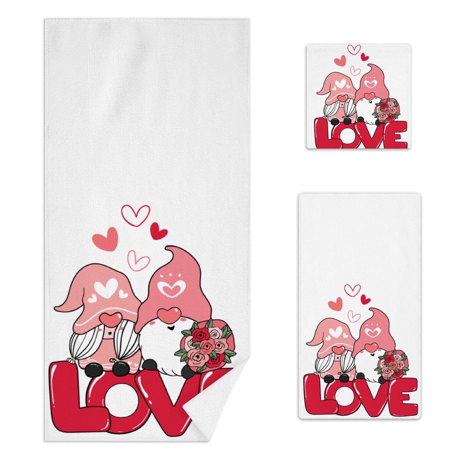 Coolnut Soft Bathroom Towel Set of 3, Two Valentine Romantic Gnome C ...