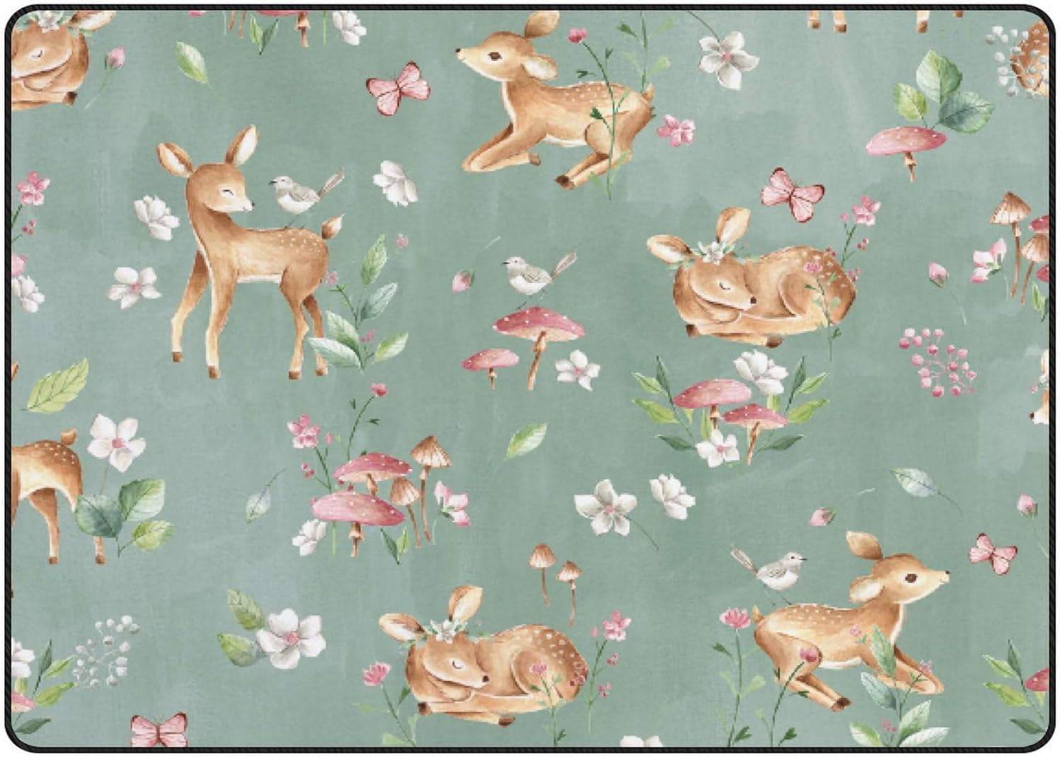 Coolnut Soft Foam Nursery Area Rugs Baby Deer Watercolor Woodland Non ...