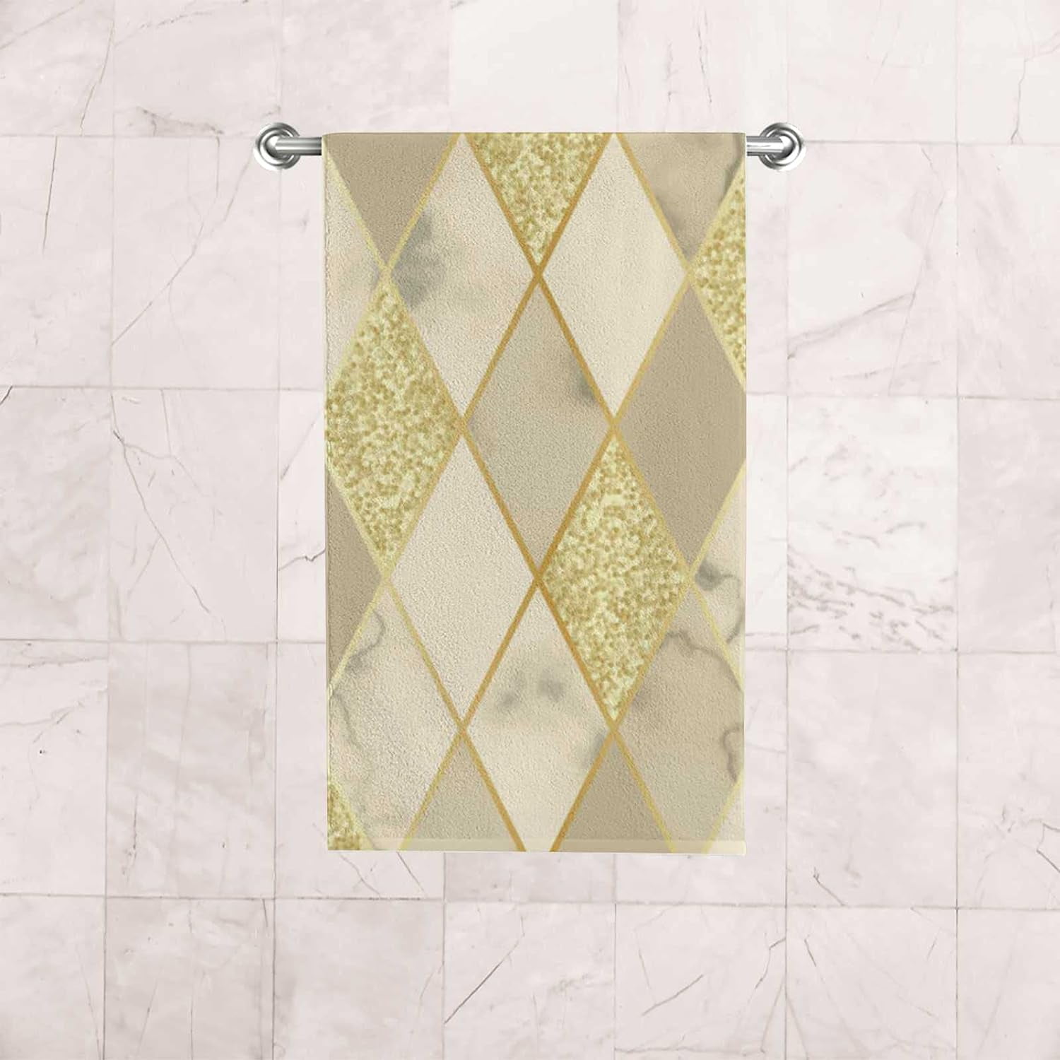 Coolnut Soft Hand Towels, Set of 2 Towels Gold Marble Geometric Design ...