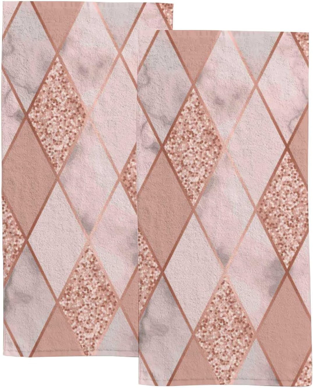 Coolnut Soft Hand Towels, Set of 2 Towels Pink Marble Geometric Design ...