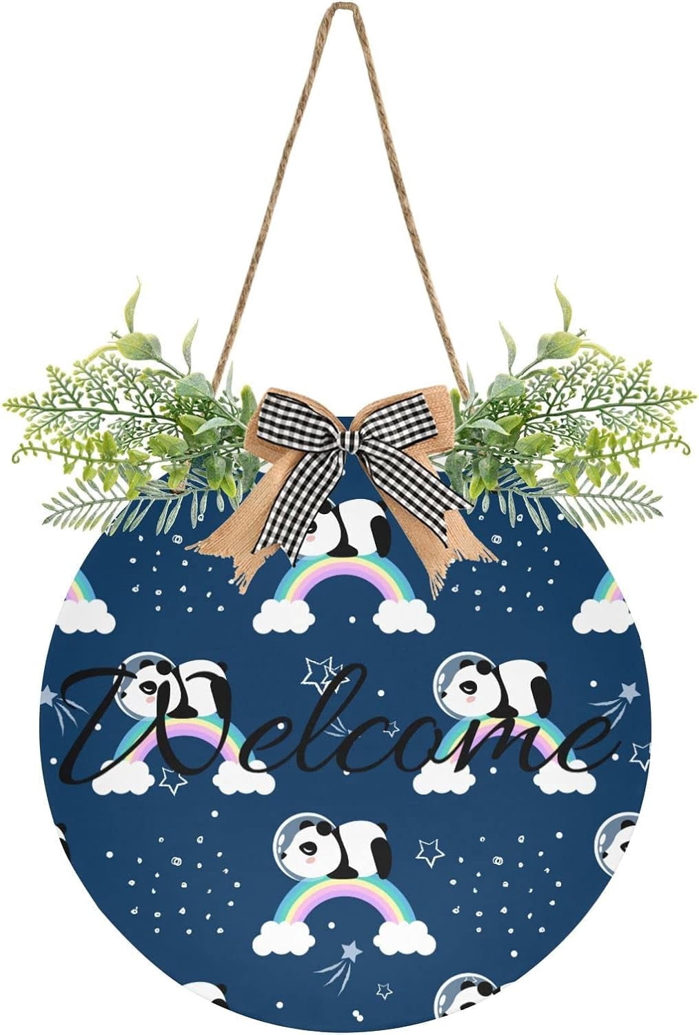 Coolnut Space Rainbow Panda Welcome Sign for Front Door, Round Sign ...