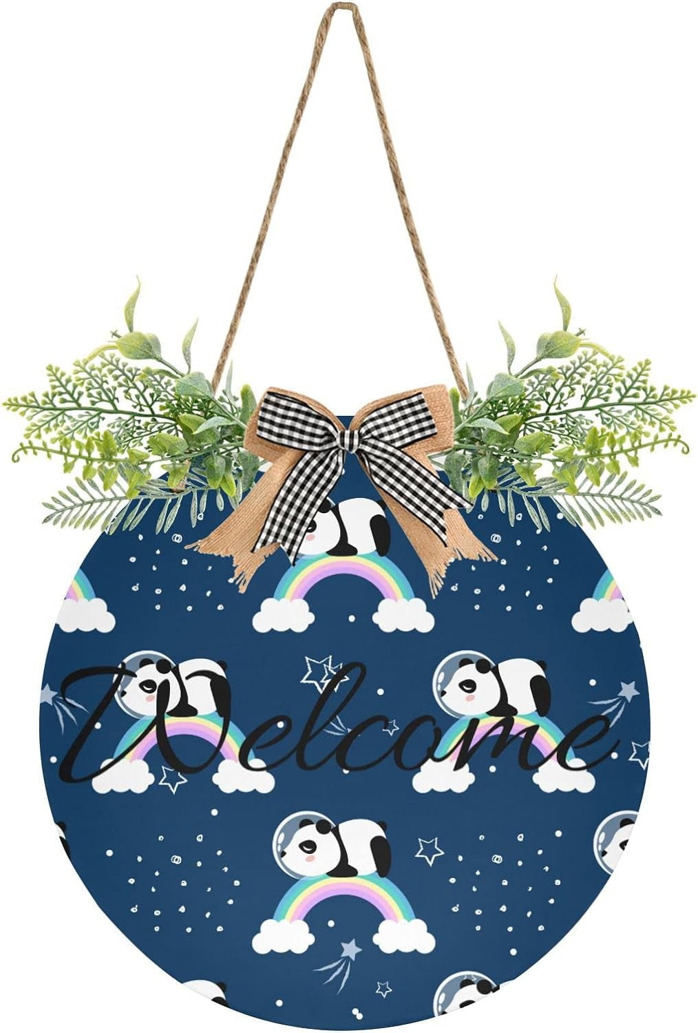 Coolnut Space Rainbow Panda Welcome Sign for Front Door, Round Sign ...