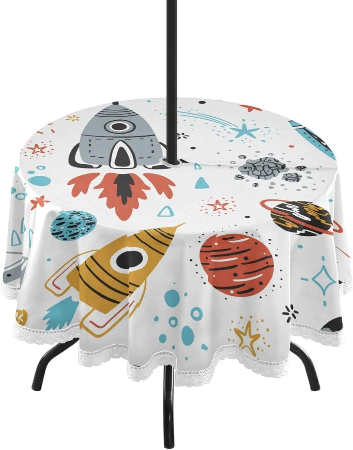 Coolnut Space Rocket Round Tablecloth with Zipper Umbrella Hole ...