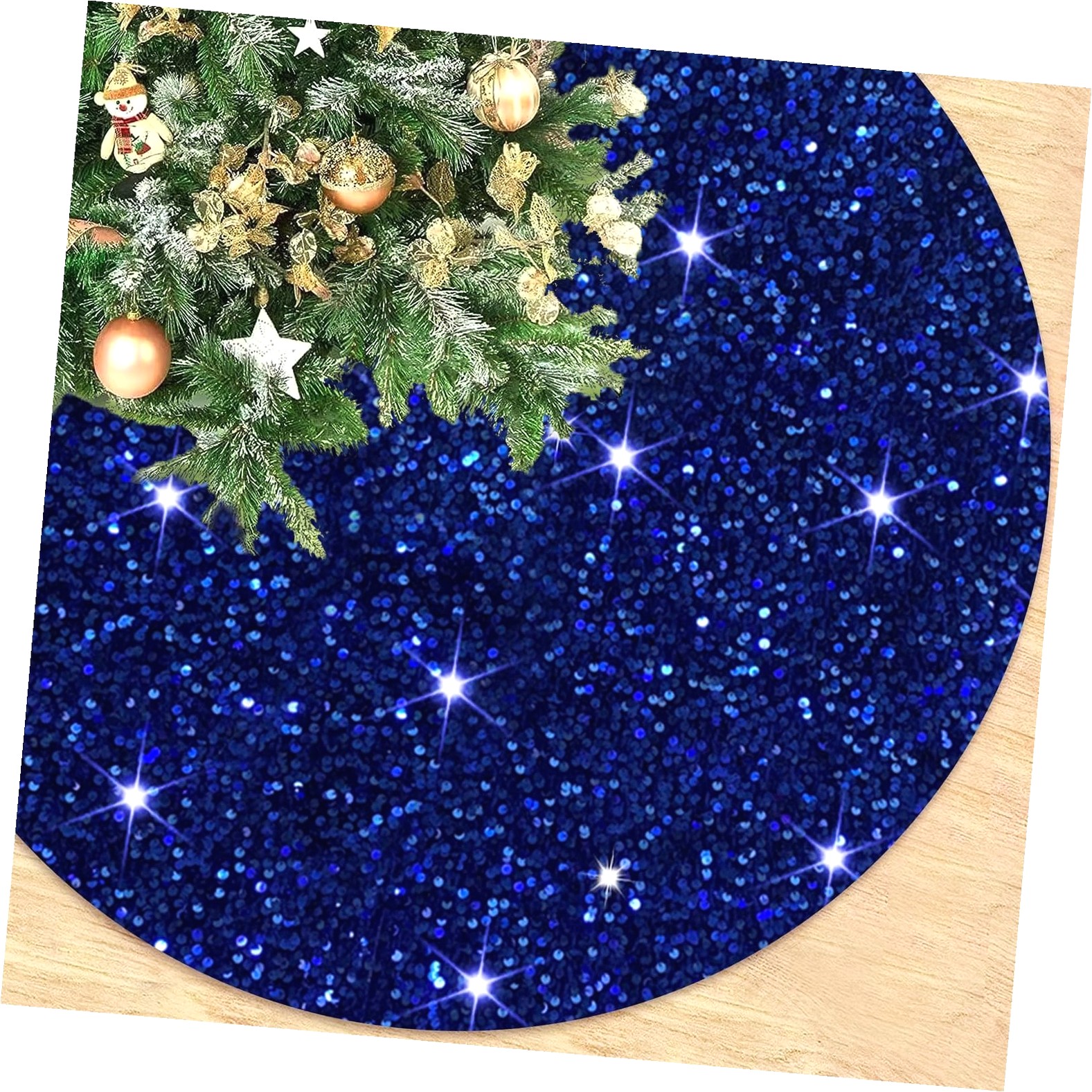 Coolnut Sparkle Blue Christmas Tree Skirt 36 Inch Glittery Velvet Tree ...