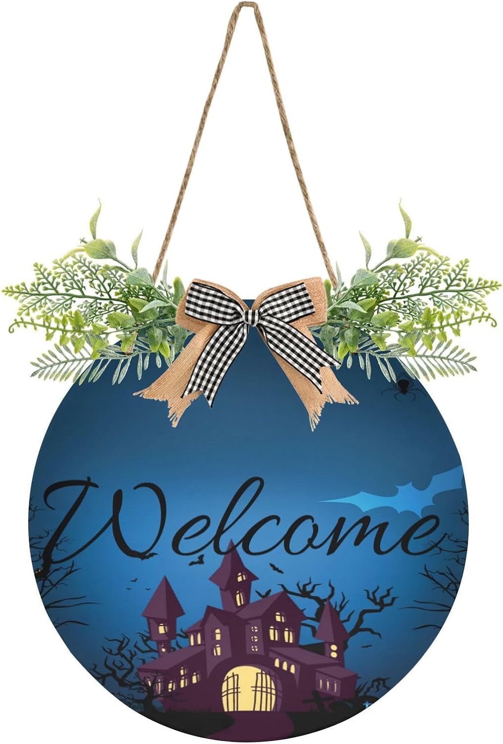 Coolnut Spooky Night Halloween Bat Welcome Sign Front Door Round Wall ...