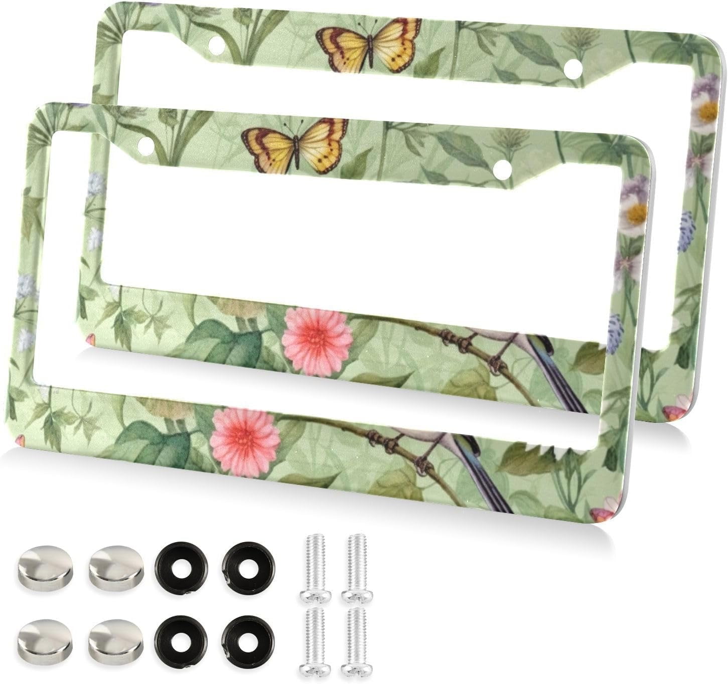 Coolnut Spring Bird Flowers License Plate Frames - Universal Aluminum ...