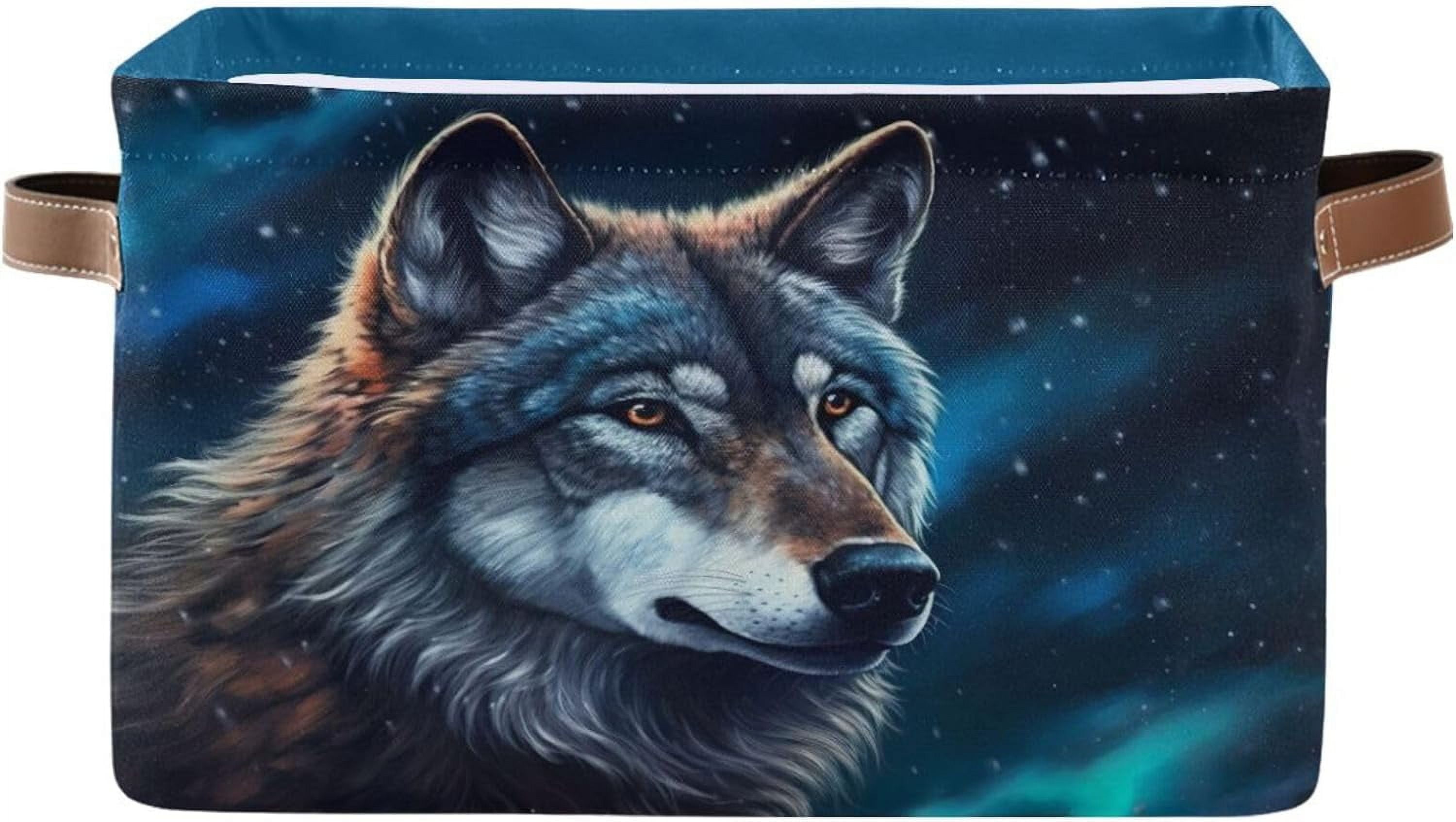 Coolnut Starry Night Wolf Storage Bins Foldable Canvas Fabric Storage ...