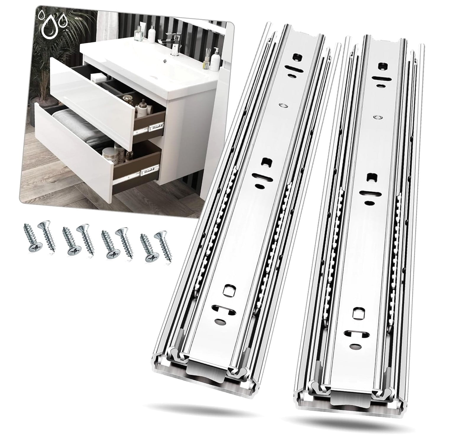 Coolnut Steel Drawer Slides 3 Folds Full Extension Side Mount Cabinet ...