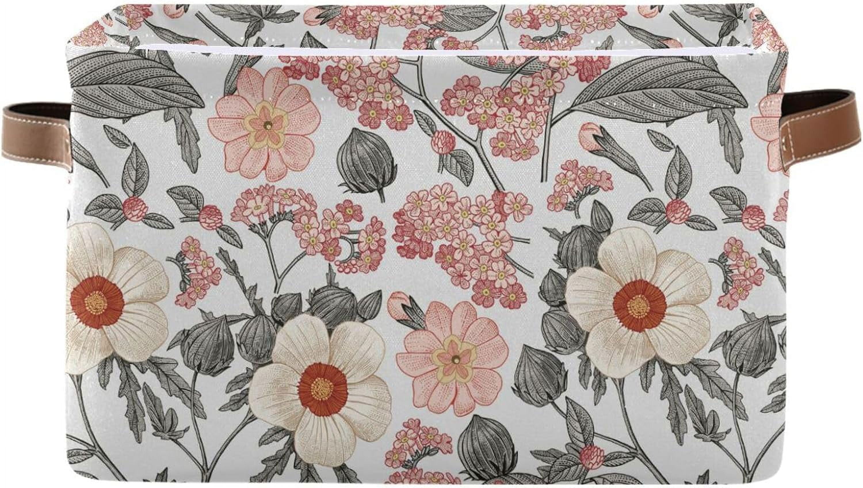 Coolnut Storage Basket Beautiful Hand-painted Flowers Storage Bin with ...