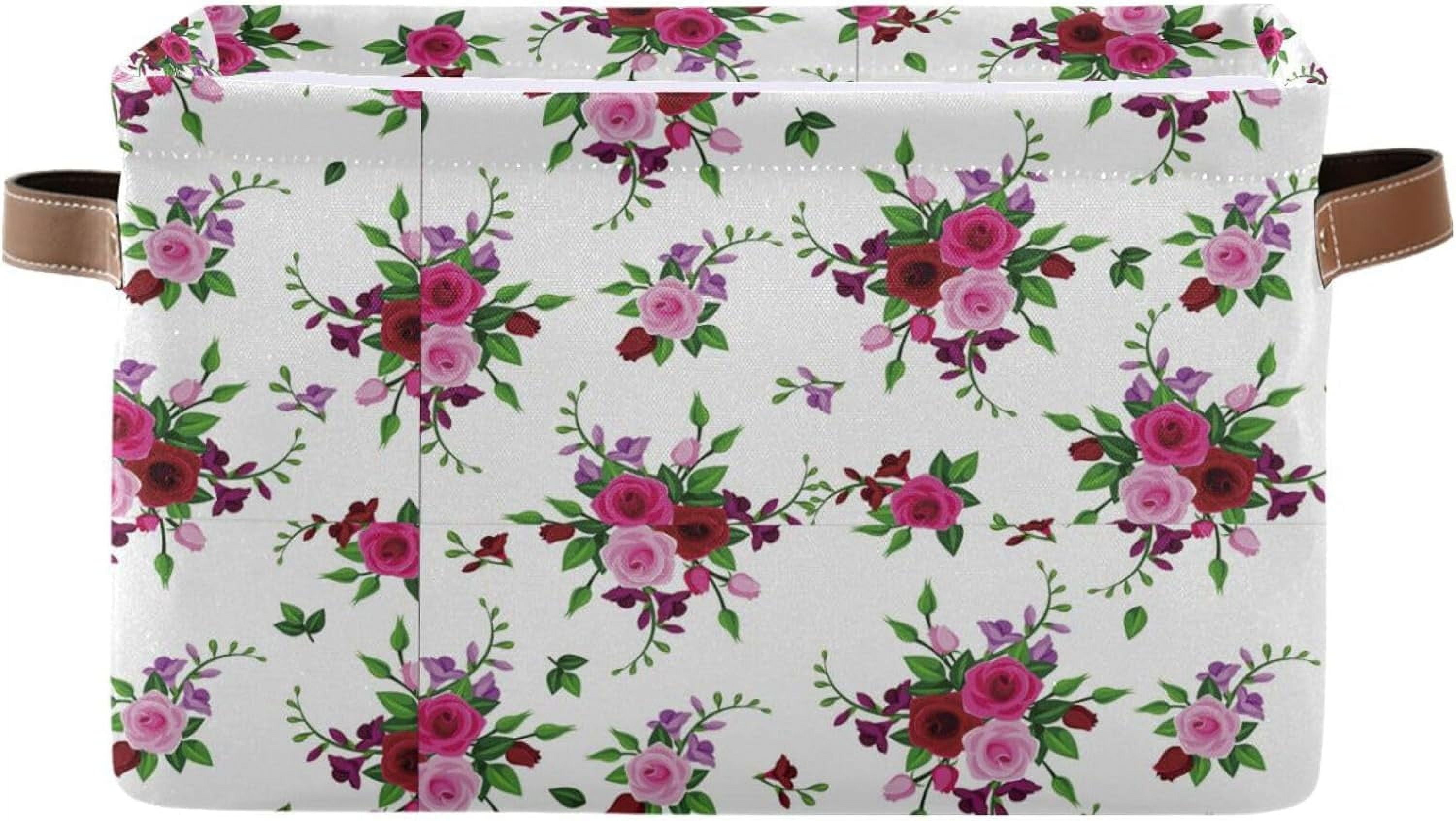 Coolnut Storage Basket Colorful Rose Flower Storage Bin with Handle ...