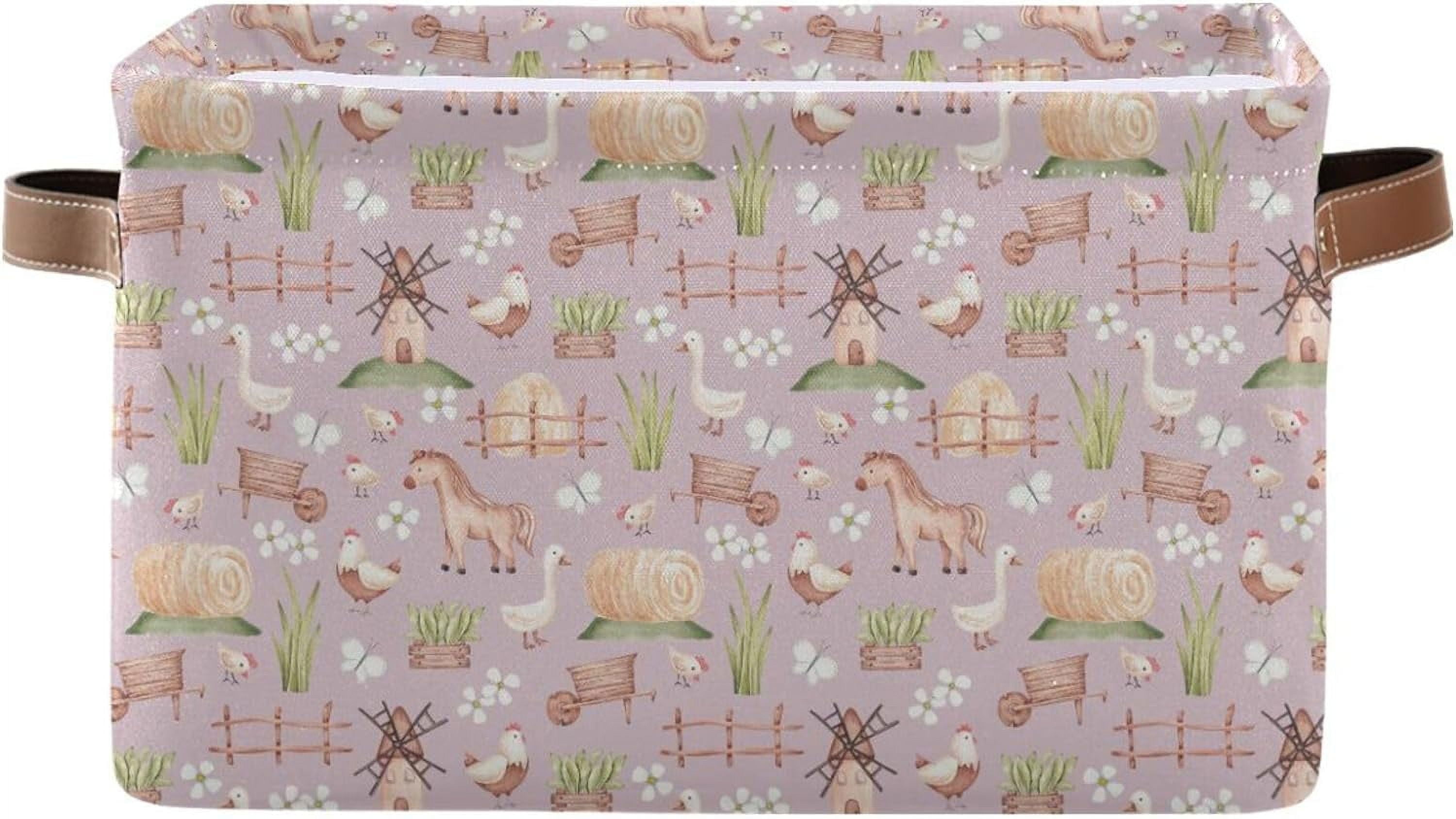 Coolnut Storage Basket Cute Farm Animals Storage Bin with Handle ...