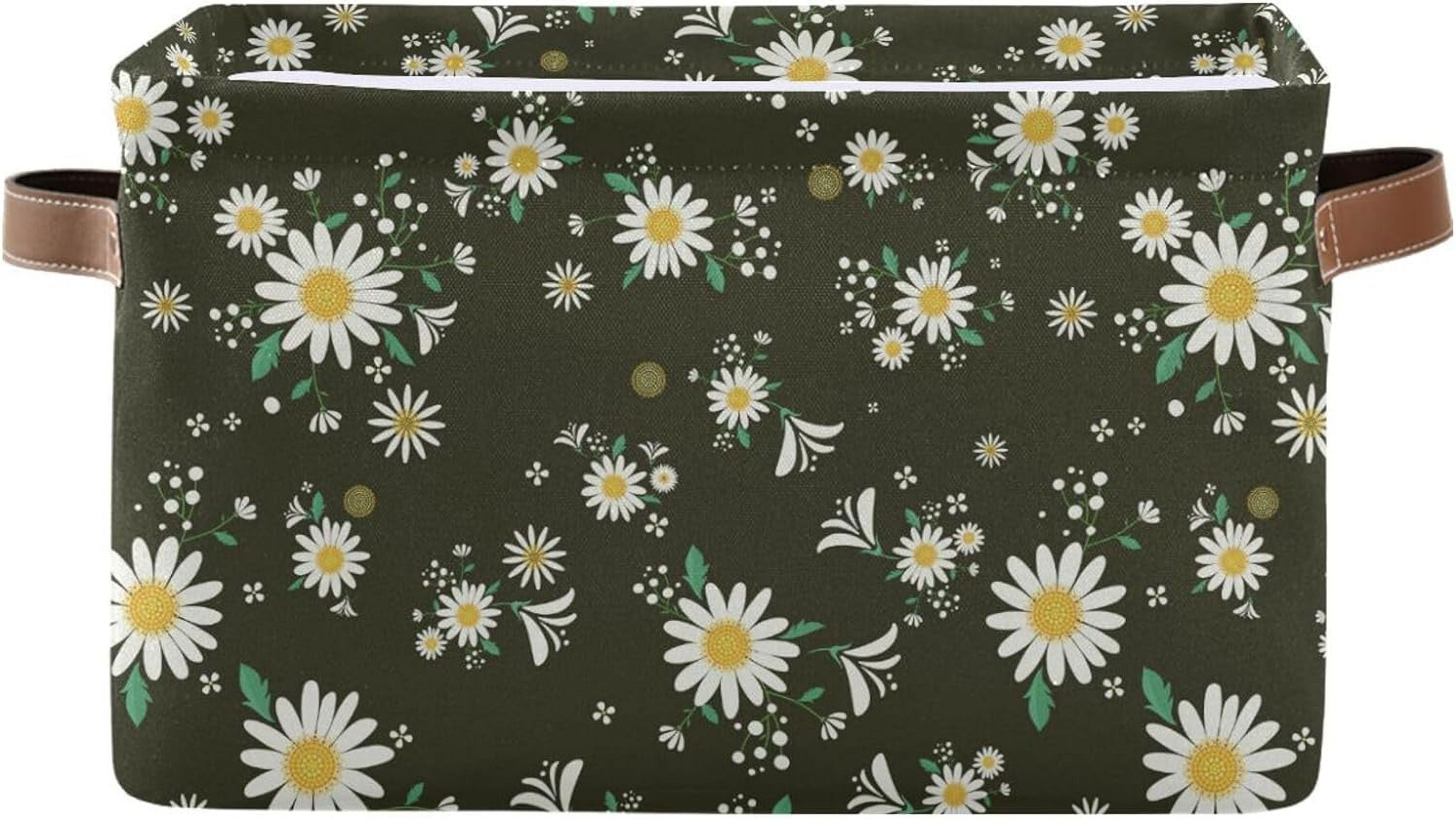 Coolnut Storage Basket Daisy Floral Storage Bin with Handle , Large ...