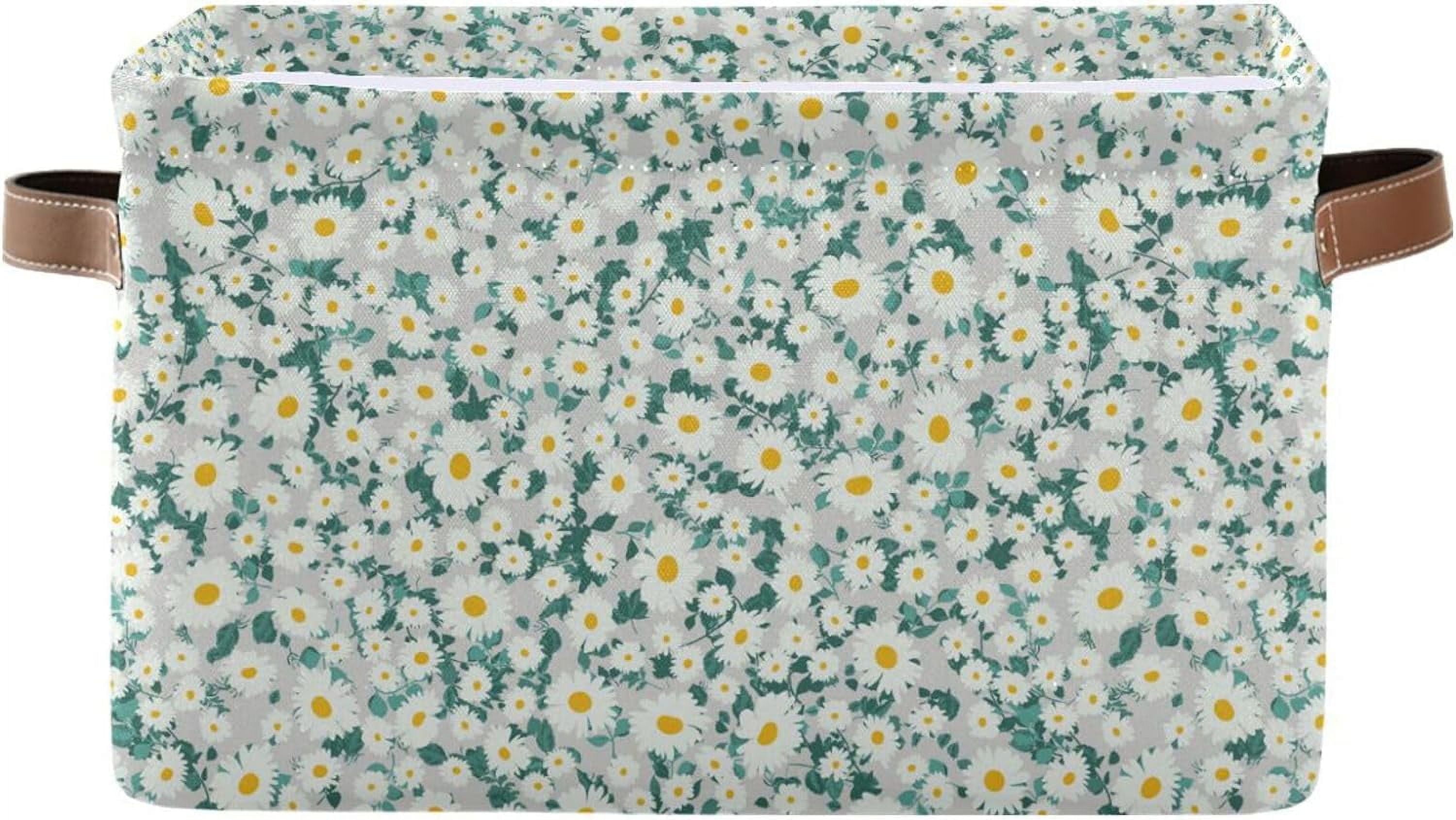 Coolnut Storage Basket Daisy Pattern Storage Bin with Handle , Large ...