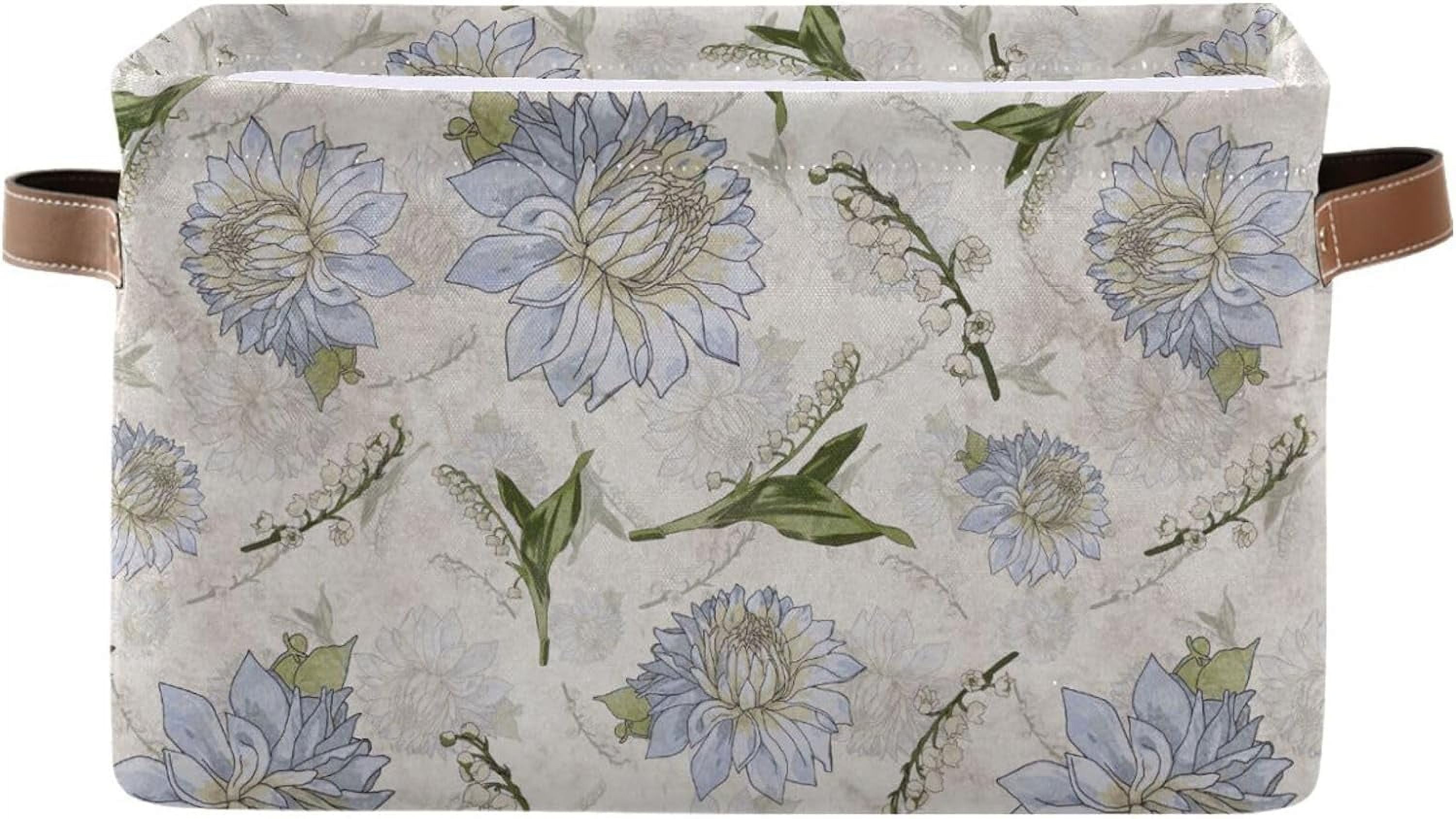 Coolnut Storage Basket Hand Draw Flower Storage Bin with Handle , Large ...