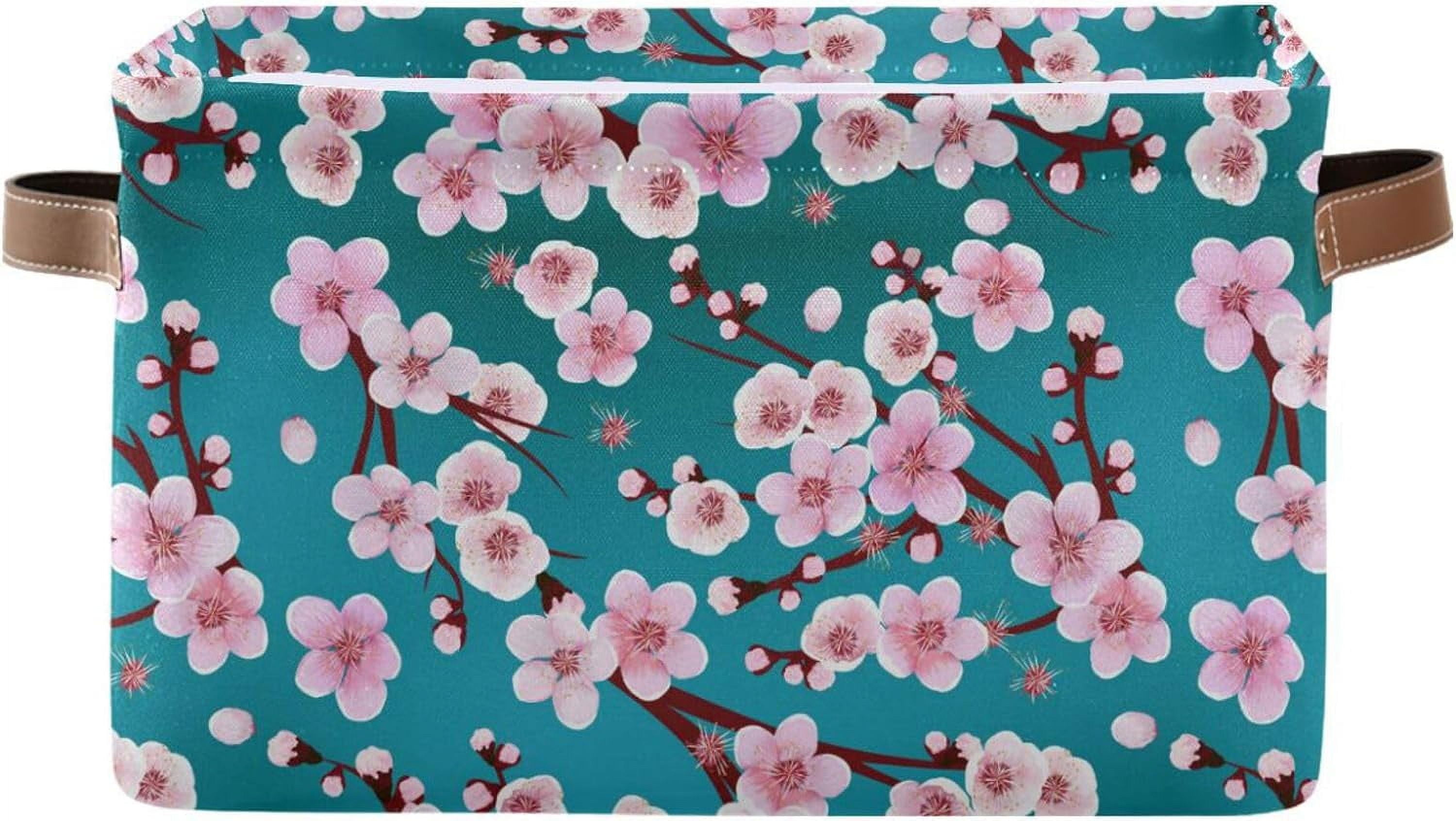 Coolnut Storage Basket Pink Flowers Storage Bin with Handle , Large ...