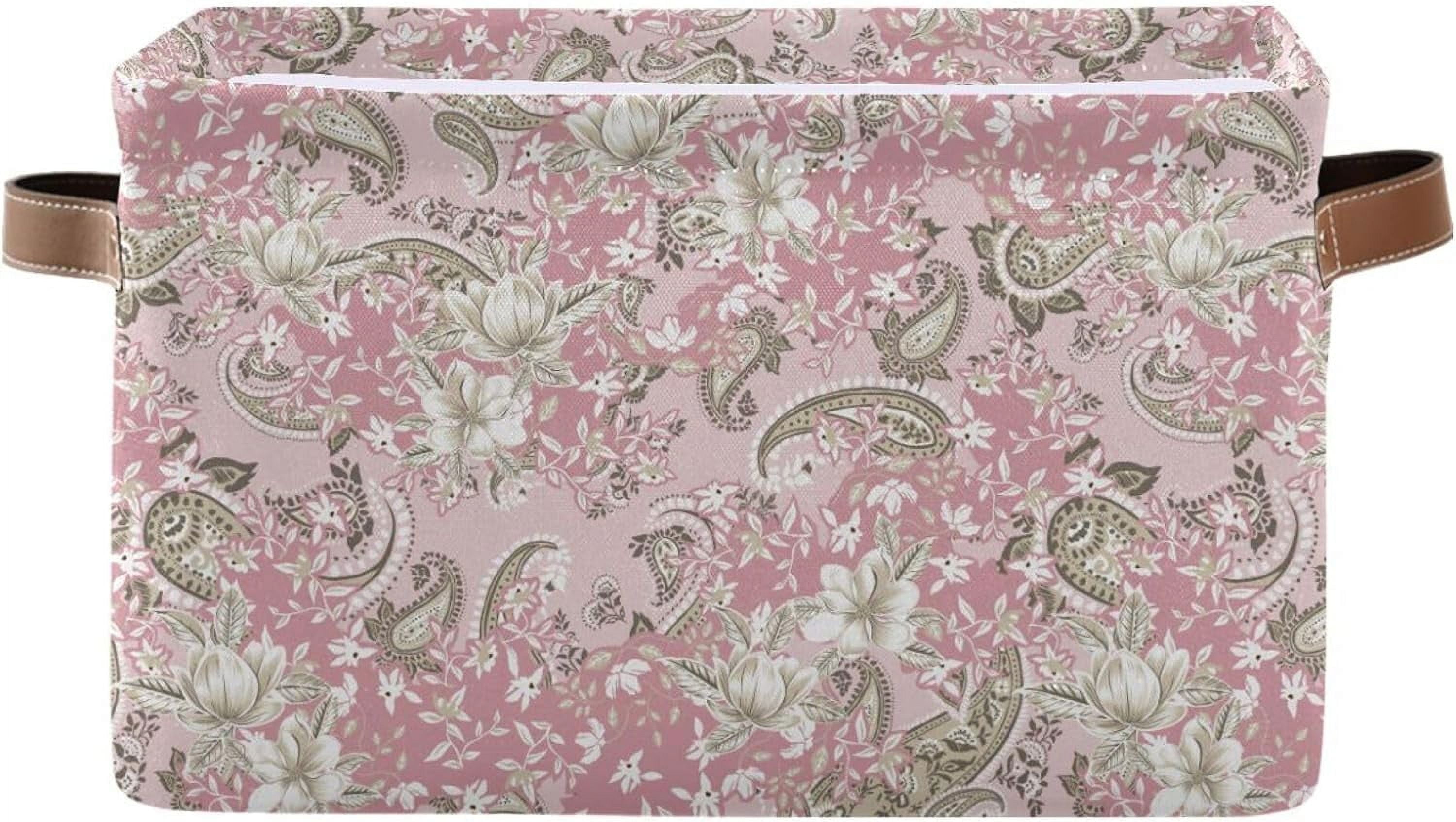 Coolnut Storage Basket Pink Paisley and Leaf Storage Bin with Handle ...