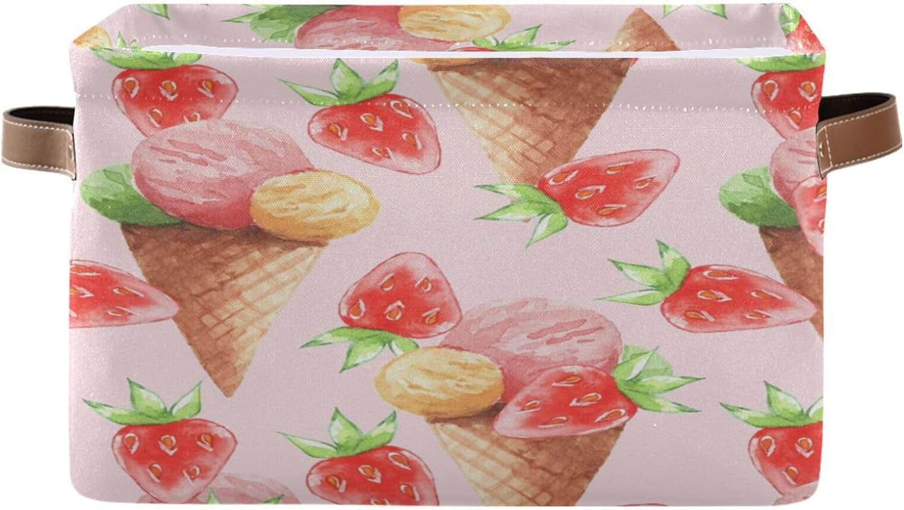 Coolnut Storage Basket Strawberry Ice Cream Storage Bin with Handle ...