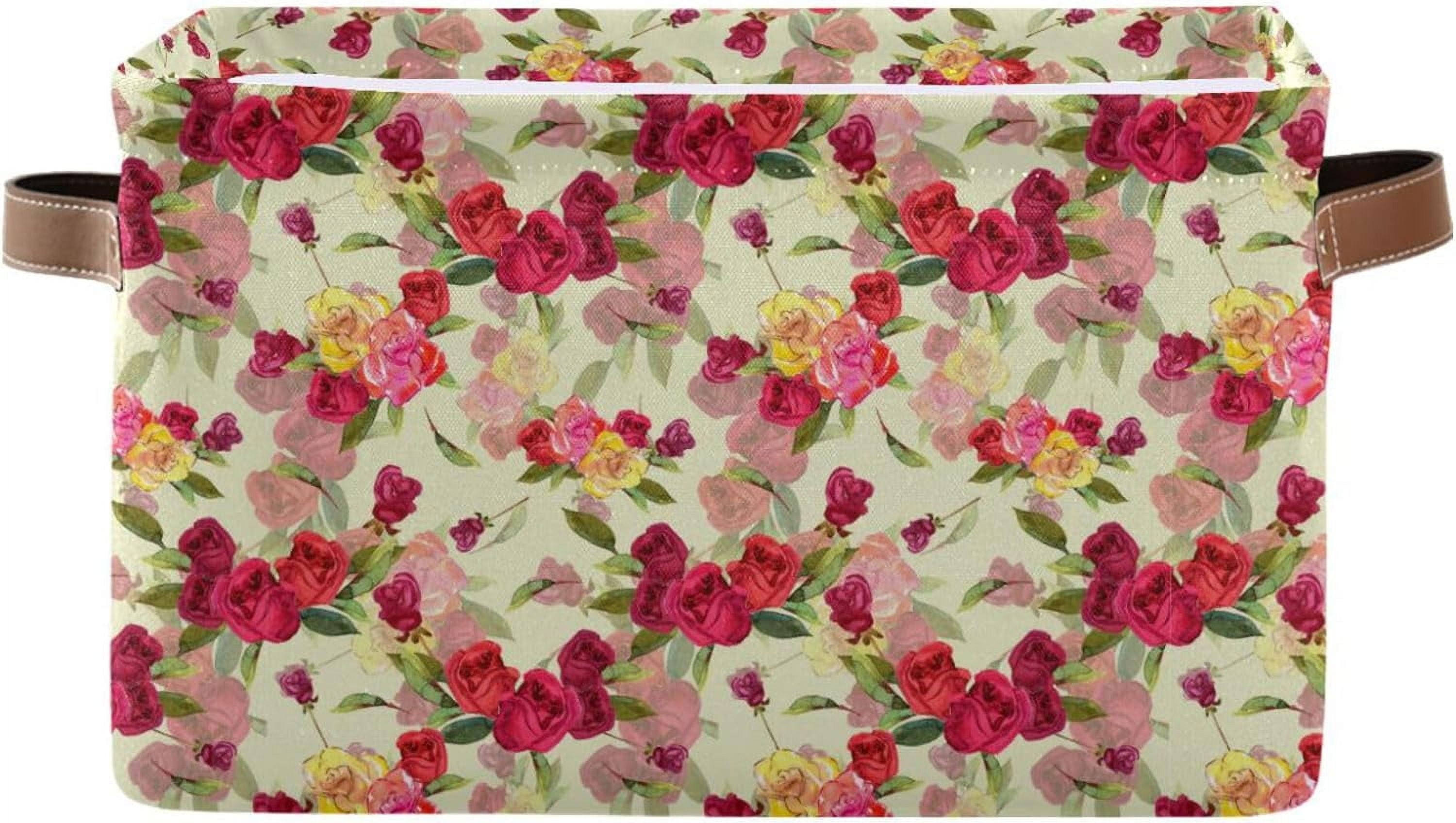 Coolnut Storage Basket Watercolor Flowers Rose Storage Bin with Handle ...