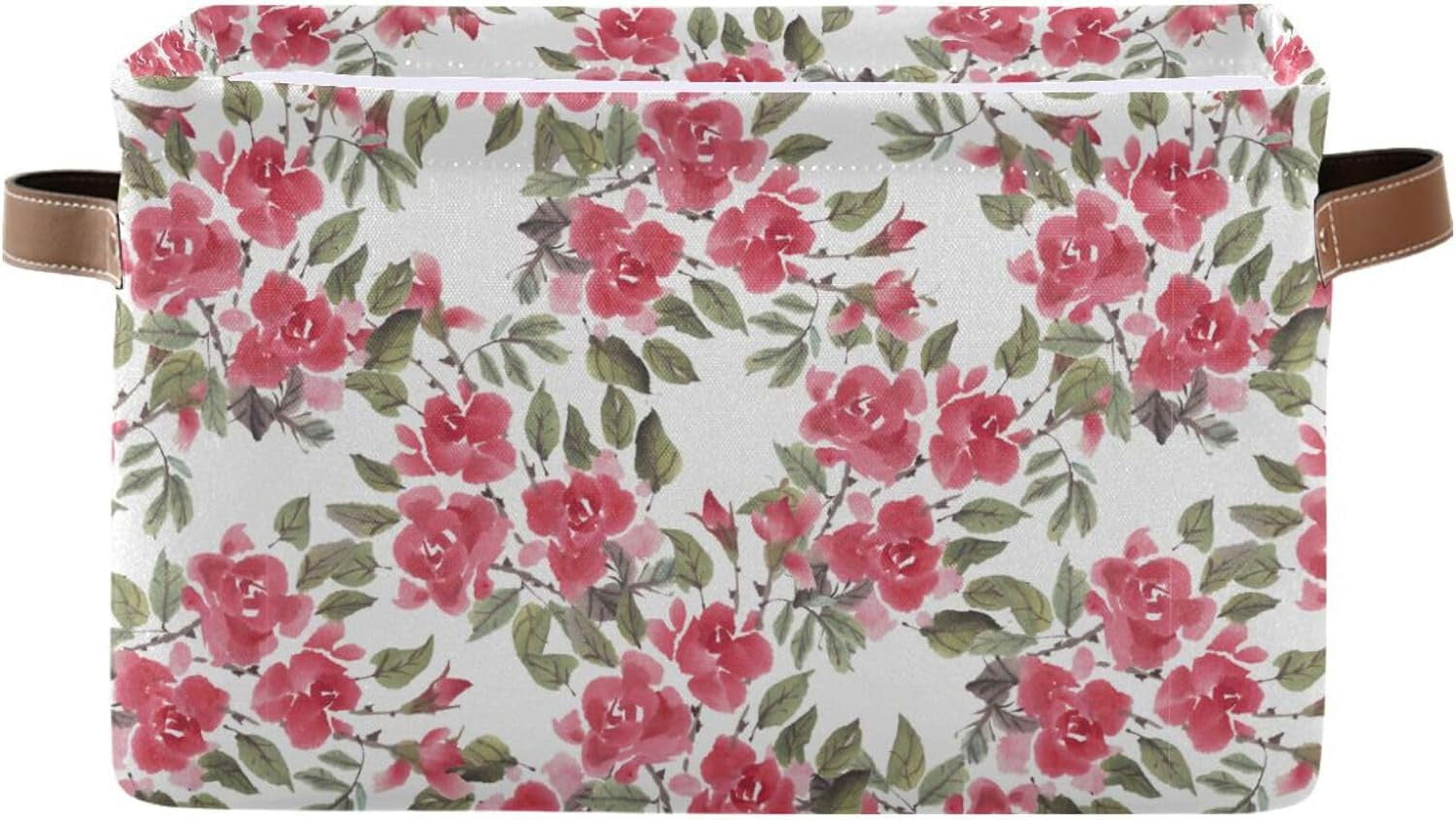 Coolnut Storage Basket Watercolor Roses Storage Bin with Handle , Large ...