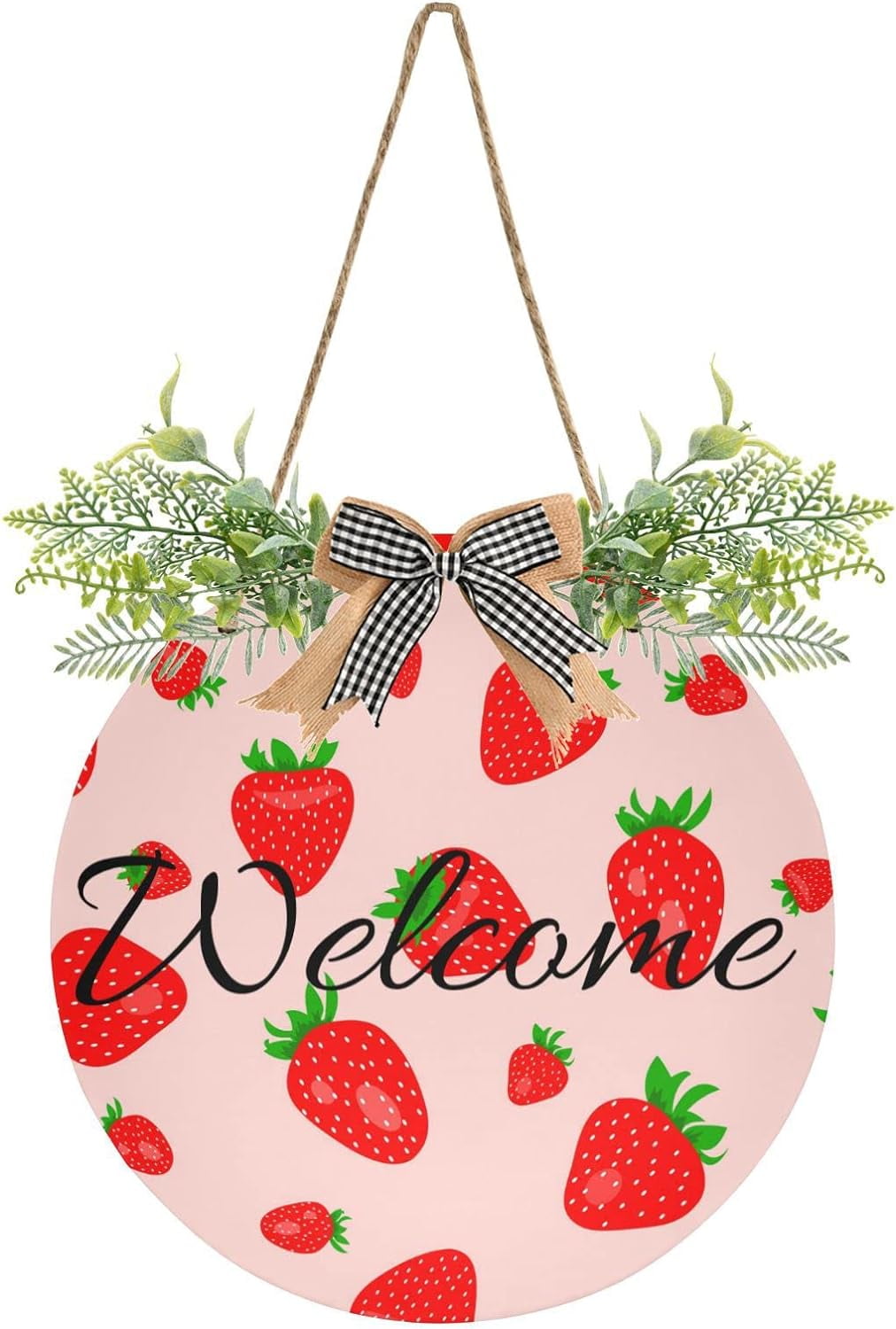 Coolnut Strawberries Welcome Sign for Front Door, Round Sign Hanging ...