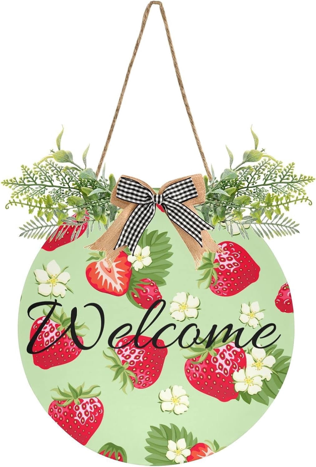 Coolnut Strawberry Flower Welcome Sign for Front Door, Round Sign ...