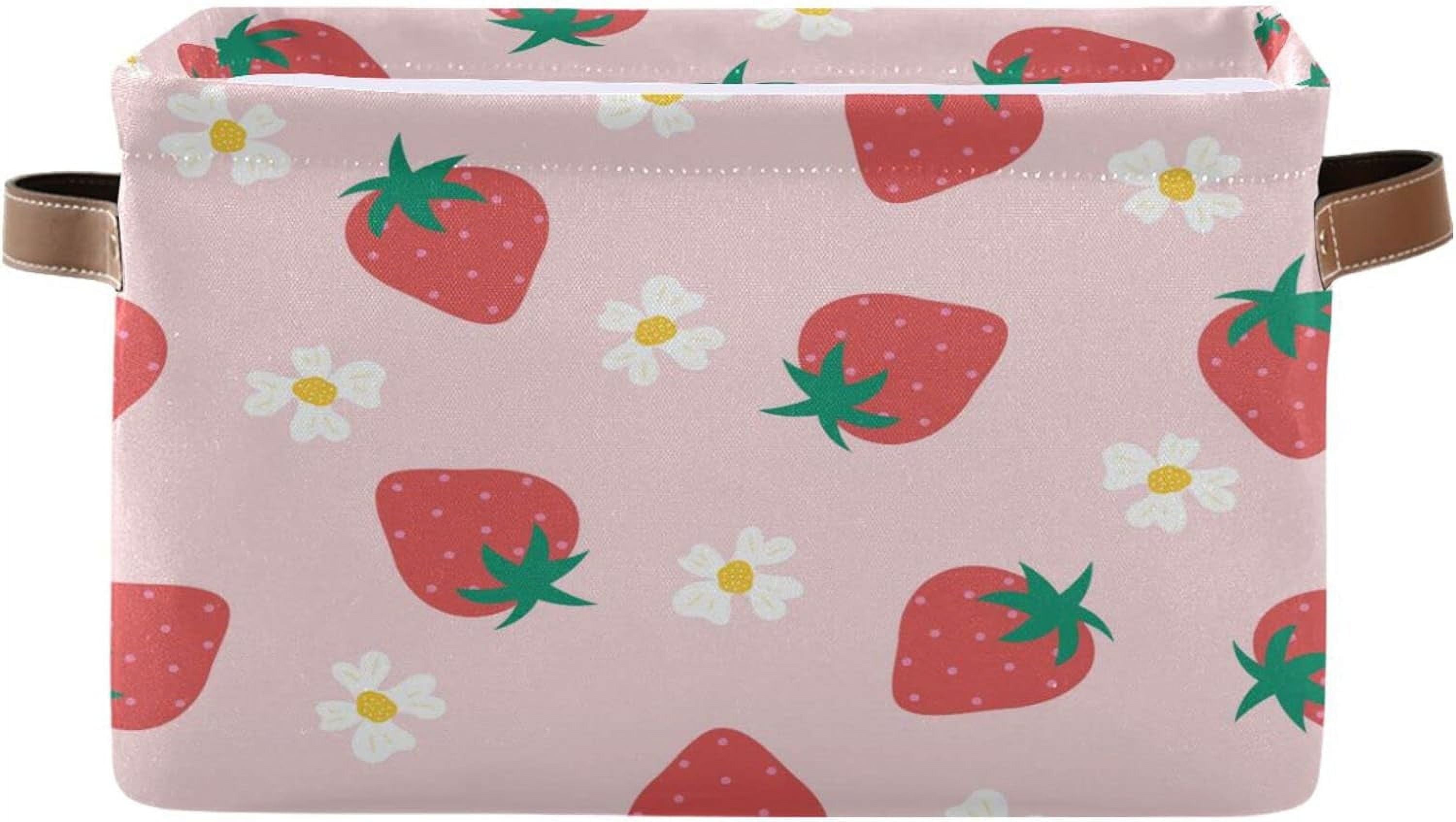 Coolnut Strawberry Flowers Large Square Storage Basket Bin with Handles ...